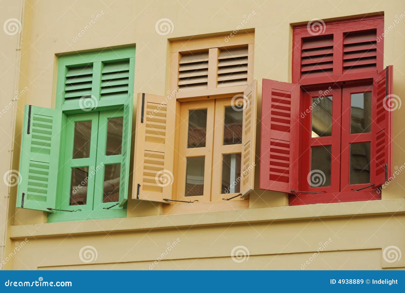 Shophouse windows stock image. Image of trio, yellow, sunny - 4938889