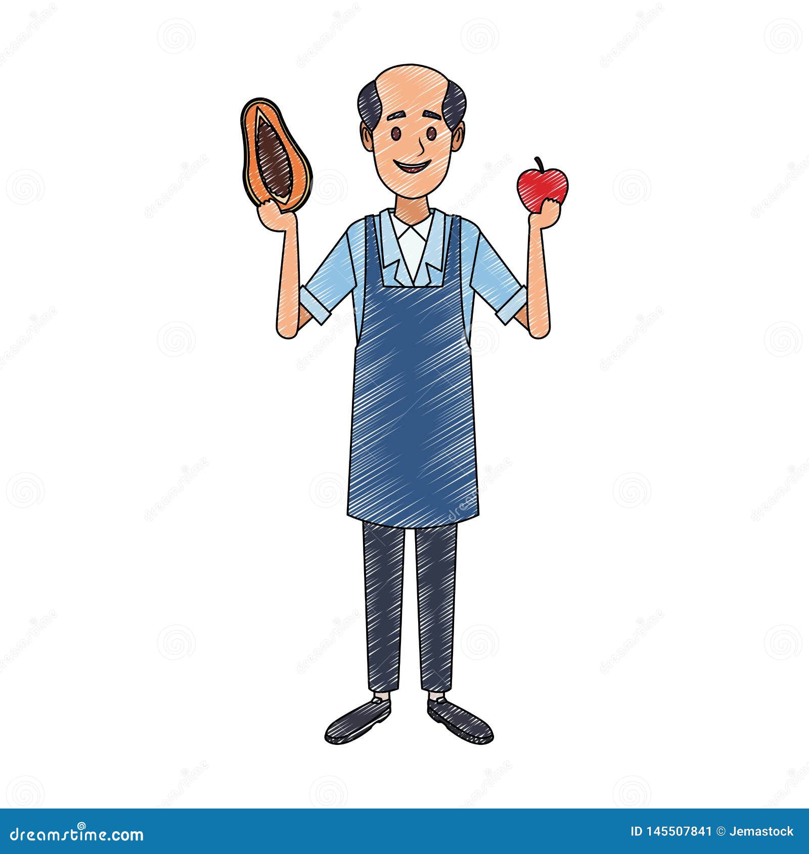 Shopkeeper with Fruits Scribble Stock Vector - Illustration of fresh ...