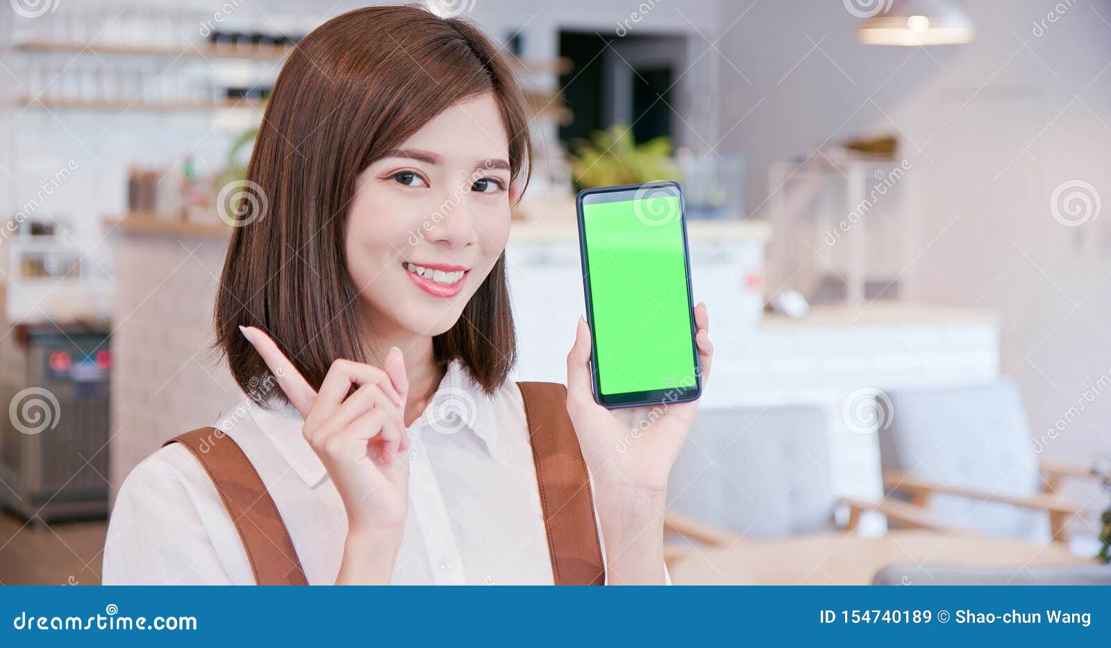 Shopkeeper Show the Green Screen Stock Image - Image of girl, introduce ...