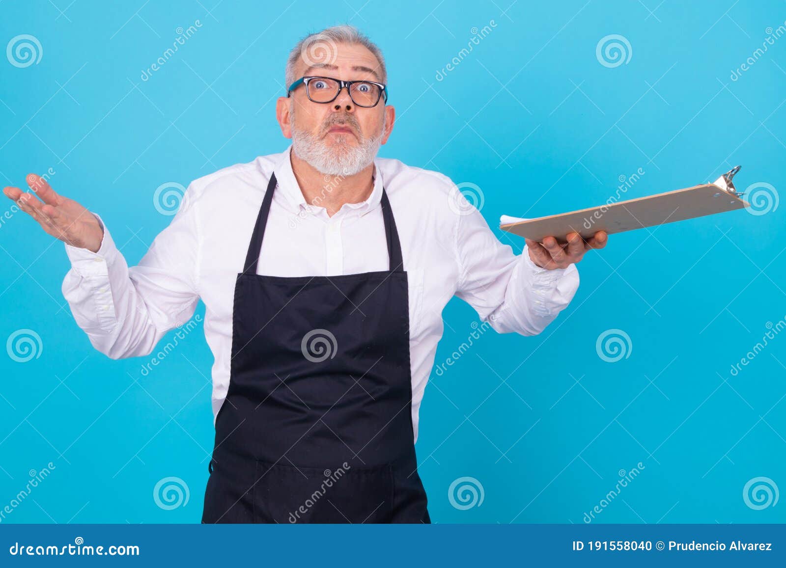 Shopkeeper in Uniform Isolated Stock Photo - Image of glasses ...
