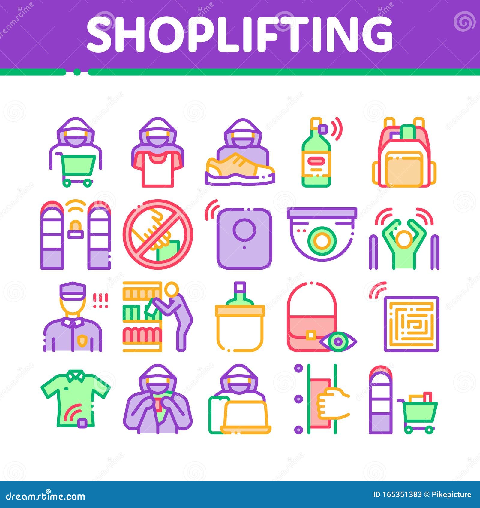 Shoplifting Collection Elements Icons Set Vector Stock Vector ...