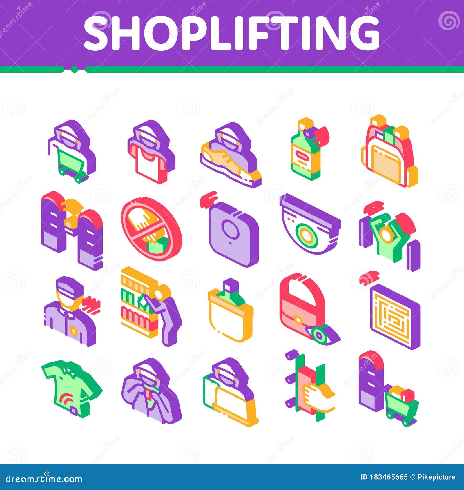 Shoplifting Isometric Icons Set Vector Stock Vector - Illustration of ...