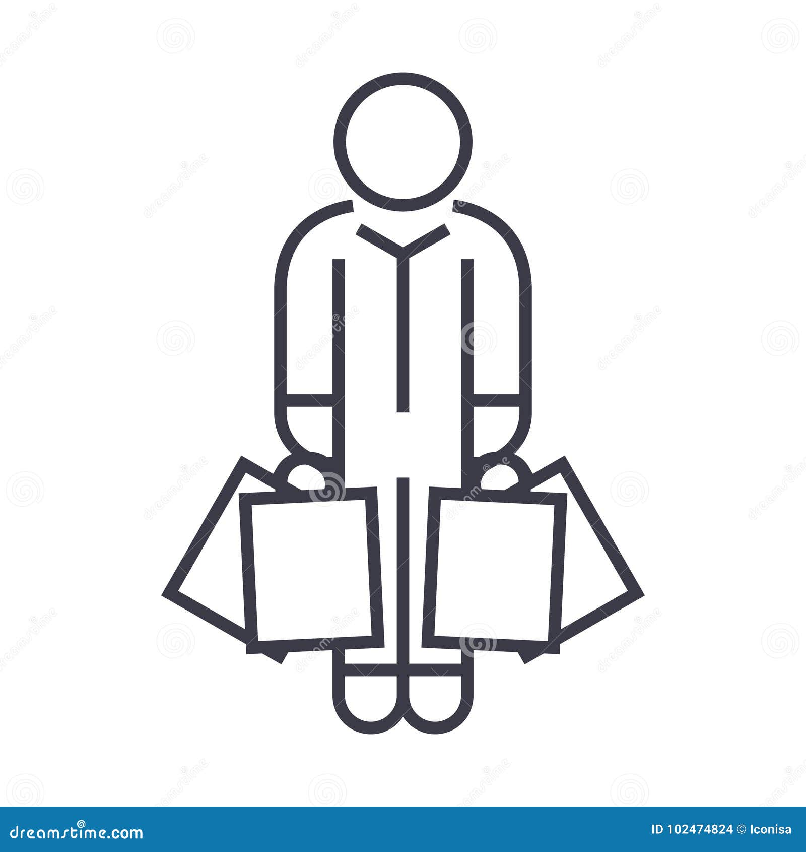 Shopper Man with Bags Linear Icon, Sign, Symbol, Vector on Isolated ... Shopper Man with Bags Linear Icon, Sign, Symbol, Vector on Isolated ...