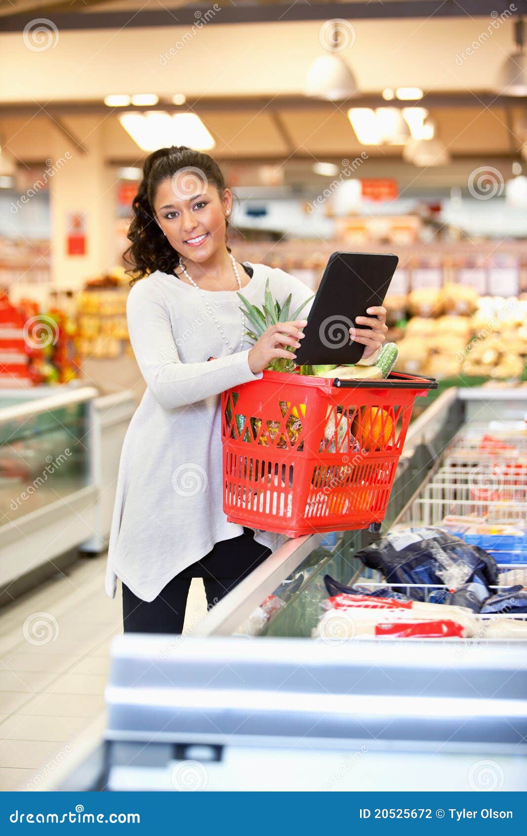 Shopper in Store Using Digital Tablet Stock Photo - Image of basket ...