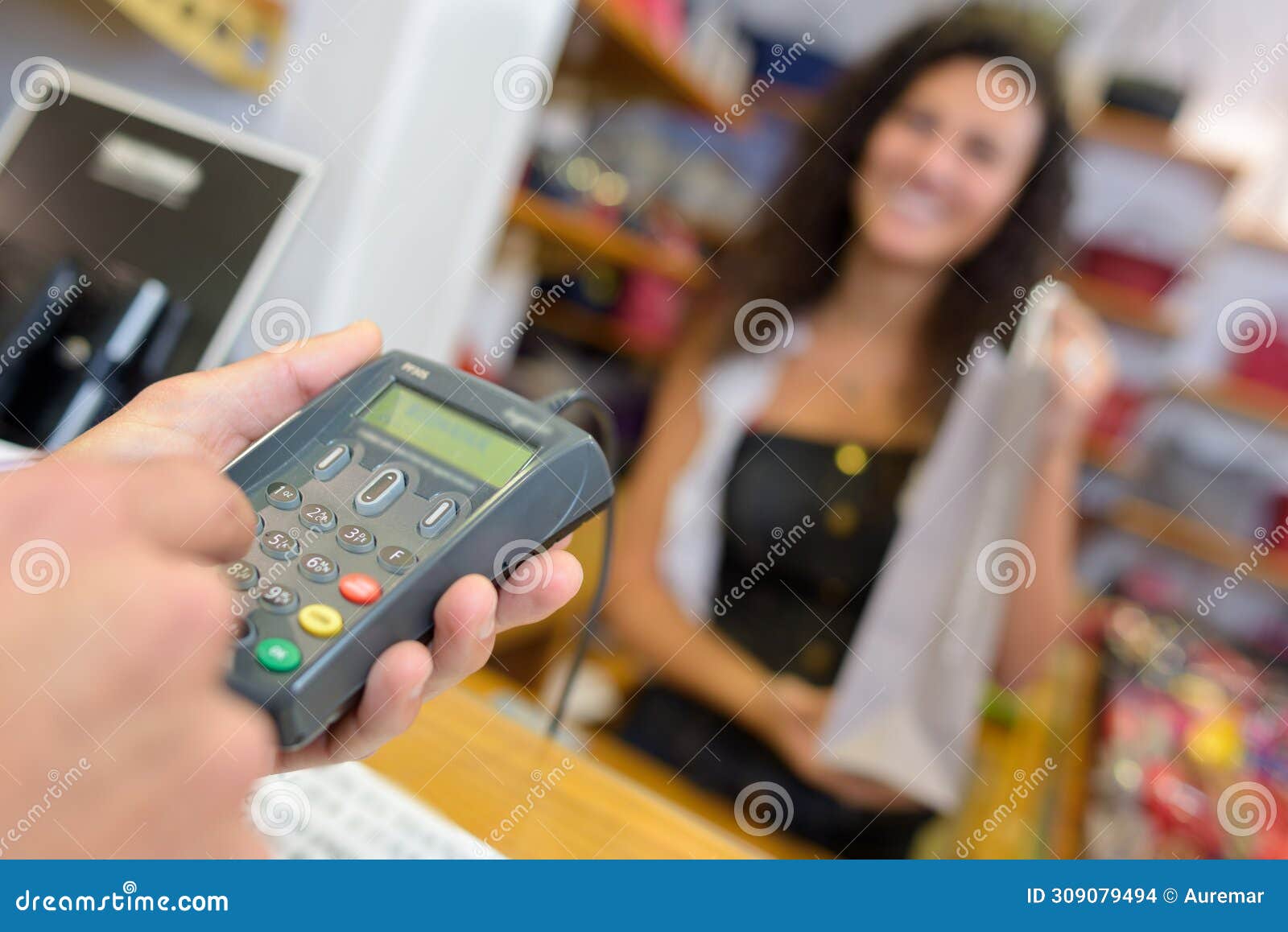 Shopper Typing Code into Credit Card Machine Stock Photo - Image of ...