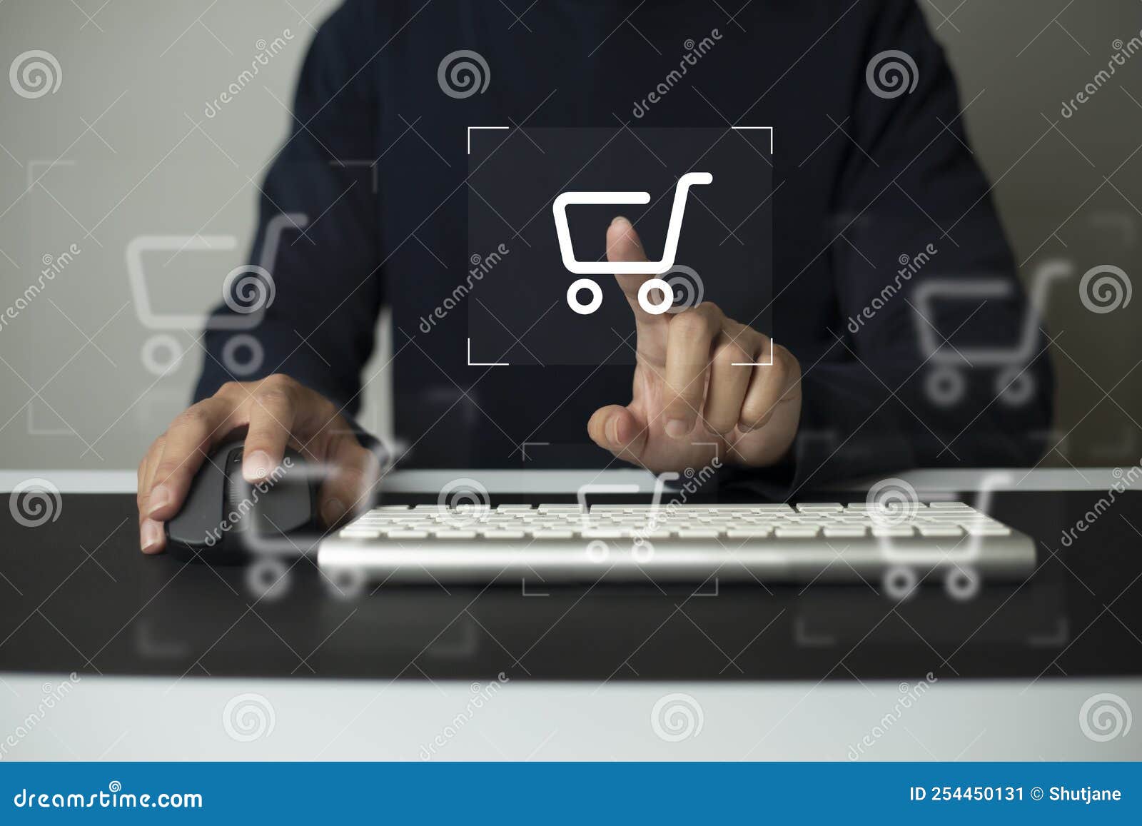 Shopper Using Computer and Touch Virtual Screen Online Shopping. and ...