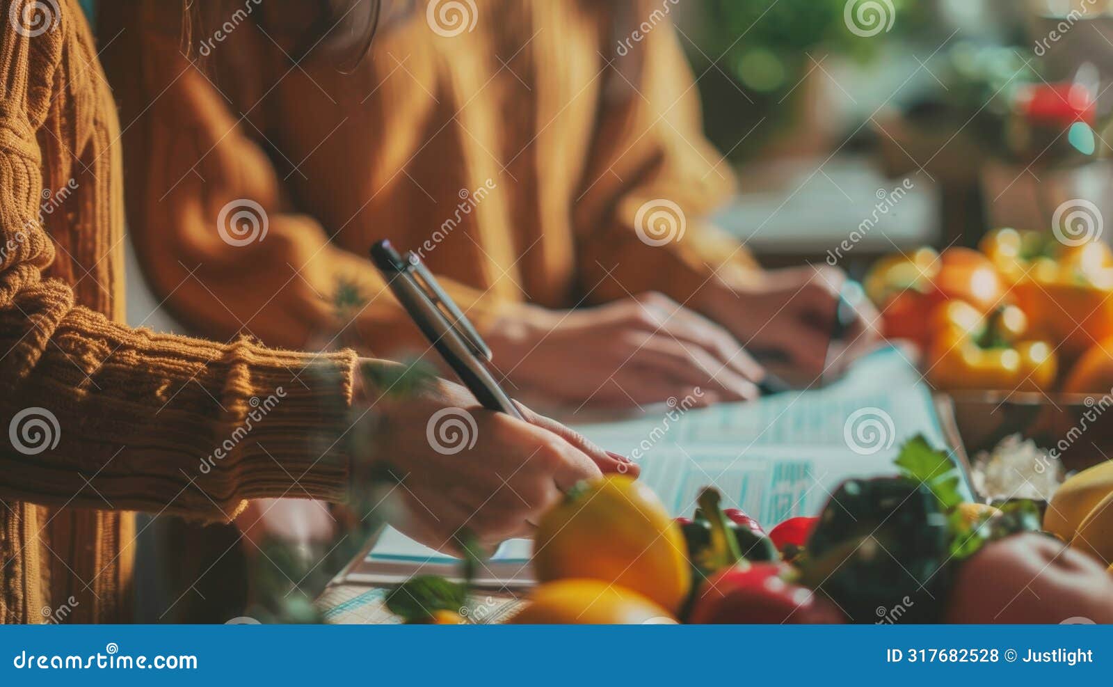 Shoppers Checking Items Off Their Lists Planning Their Meals for the ...