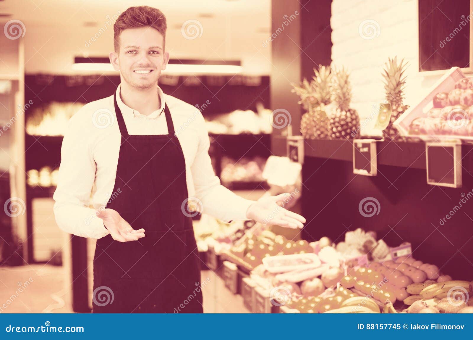 Shopping Assistant Demonstrating Assortment Stock Image Image Of