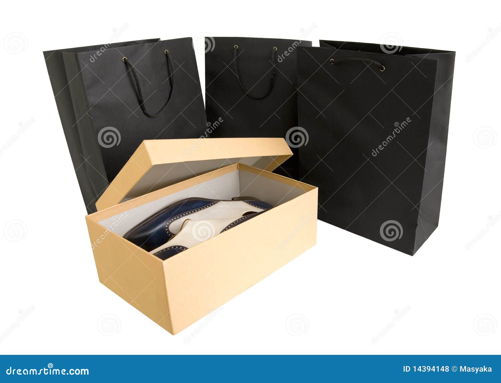 Shopping Bag and Box. Isolated on White Stock Photo - Image of selling ...