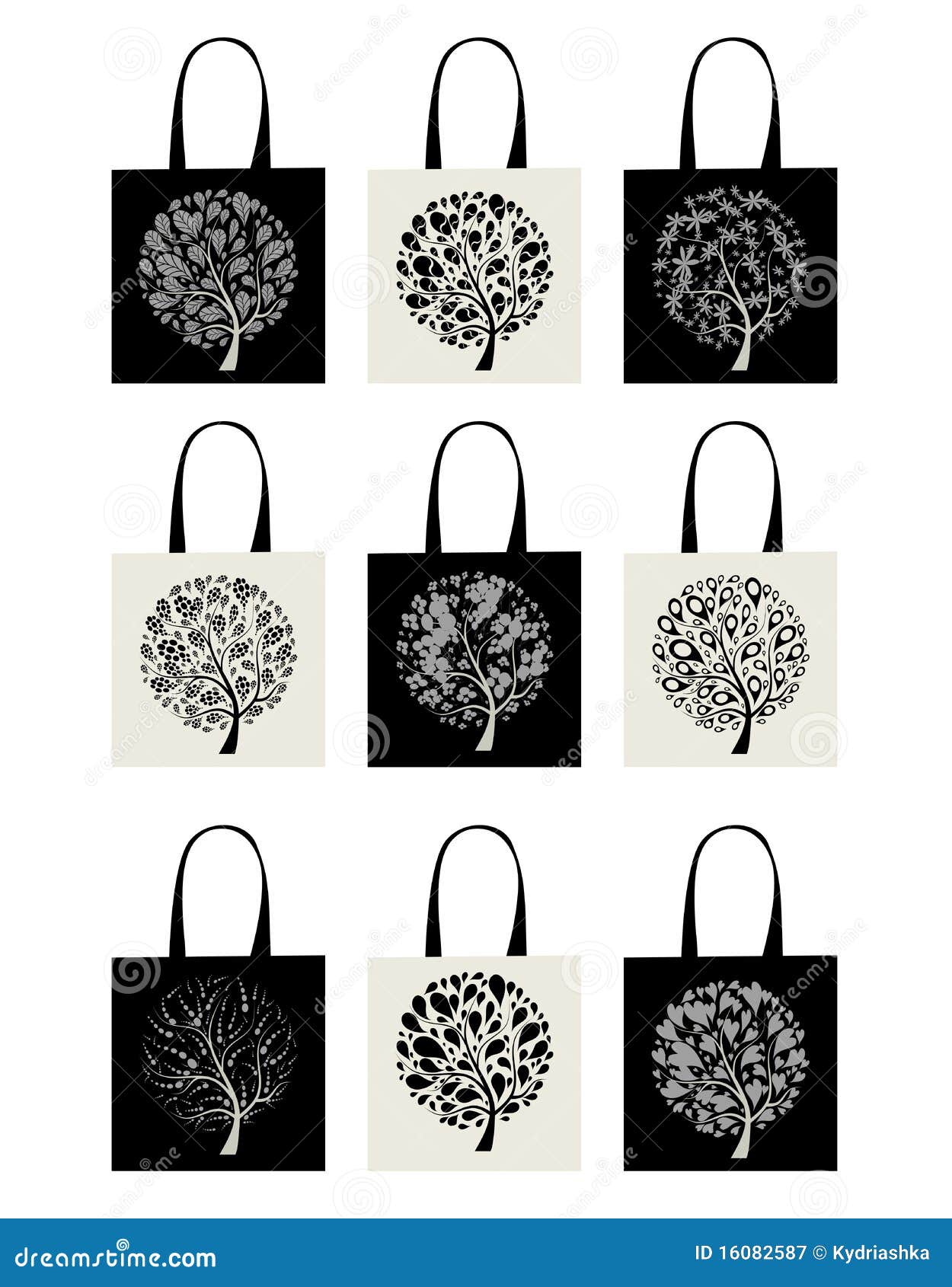 Shopping Bag Collection, Art Tree Design Stock Vector - Illustration of ...