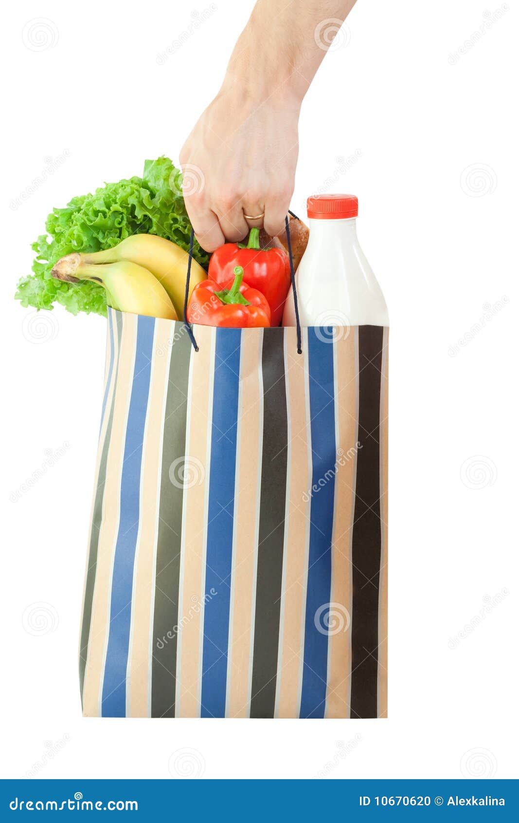 Shopping Bag with Food Isolated Stock Photo - Image of bread, package ...