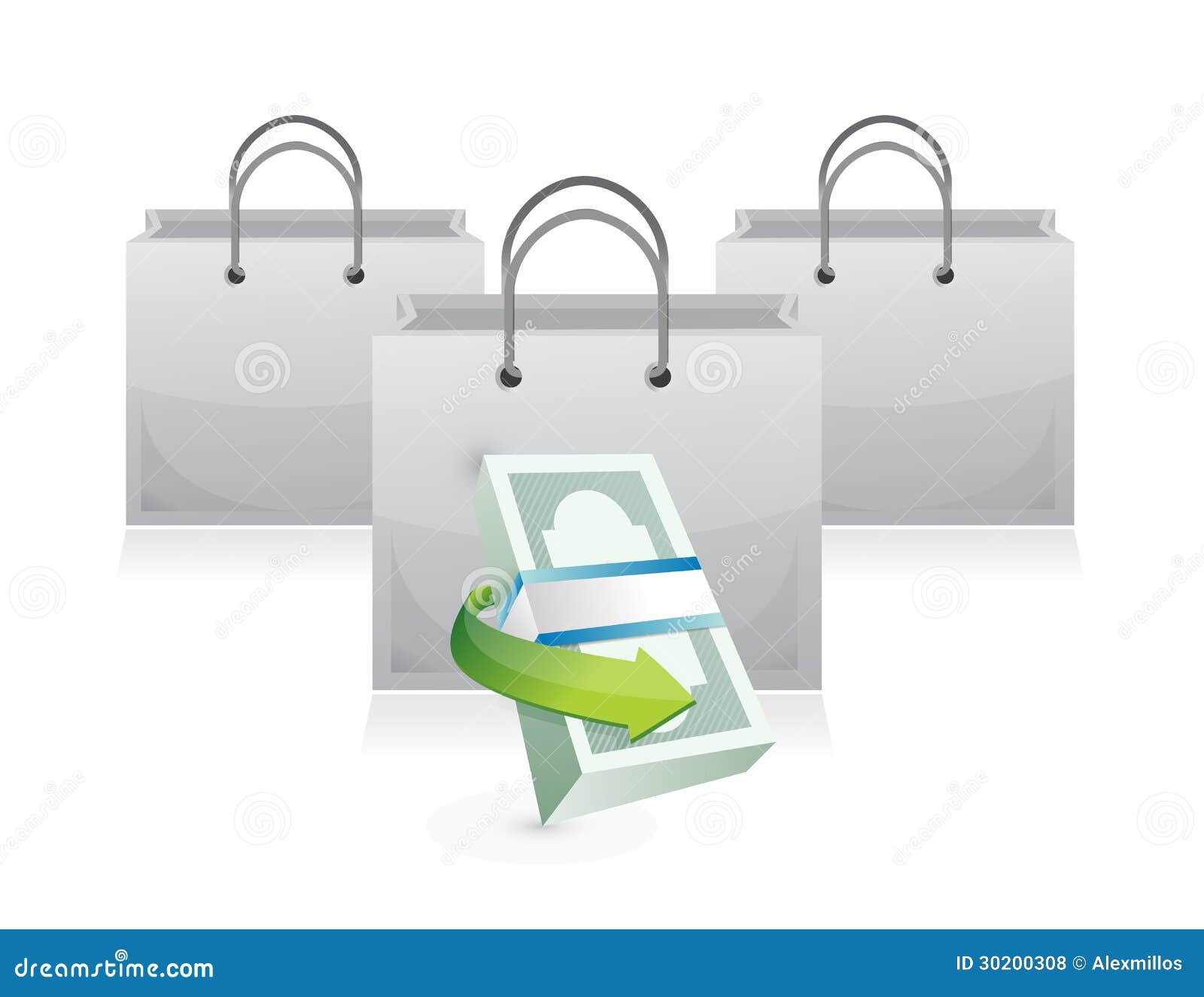 Shopping Bags and Money Stack Stock Illustration - Illustration of pack ...