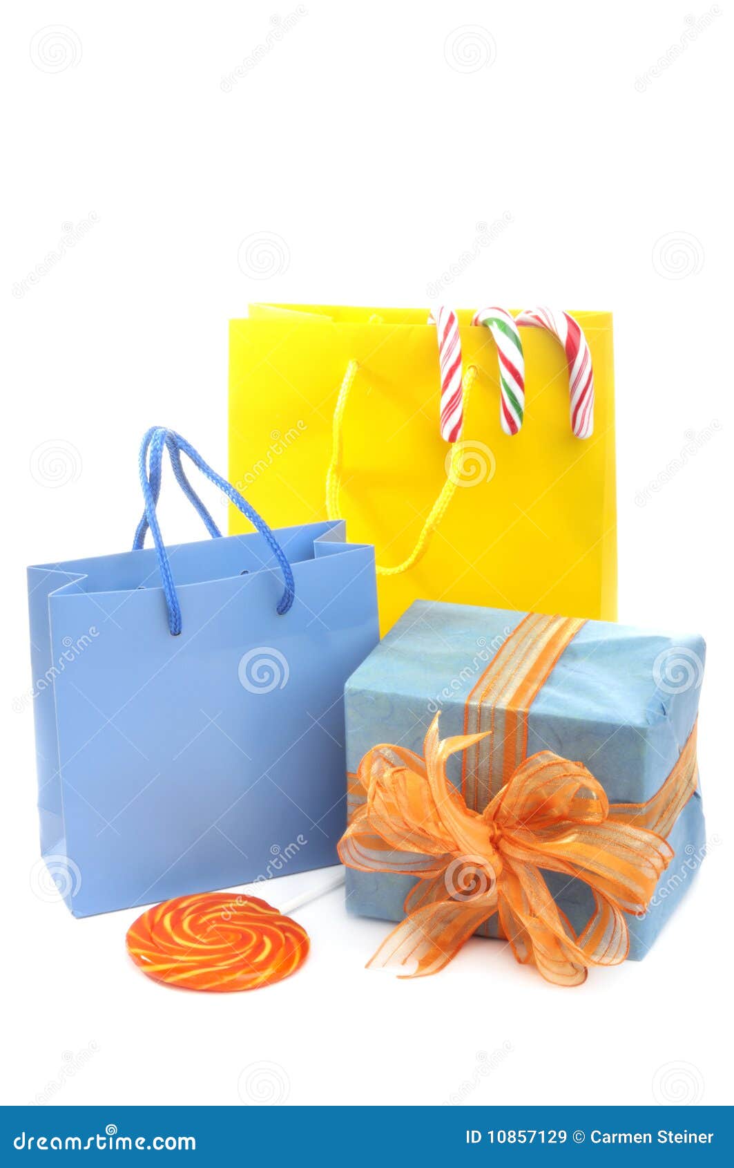 Shopping Bags and Wrapped Gift Stock Image - Image of candy, white ...