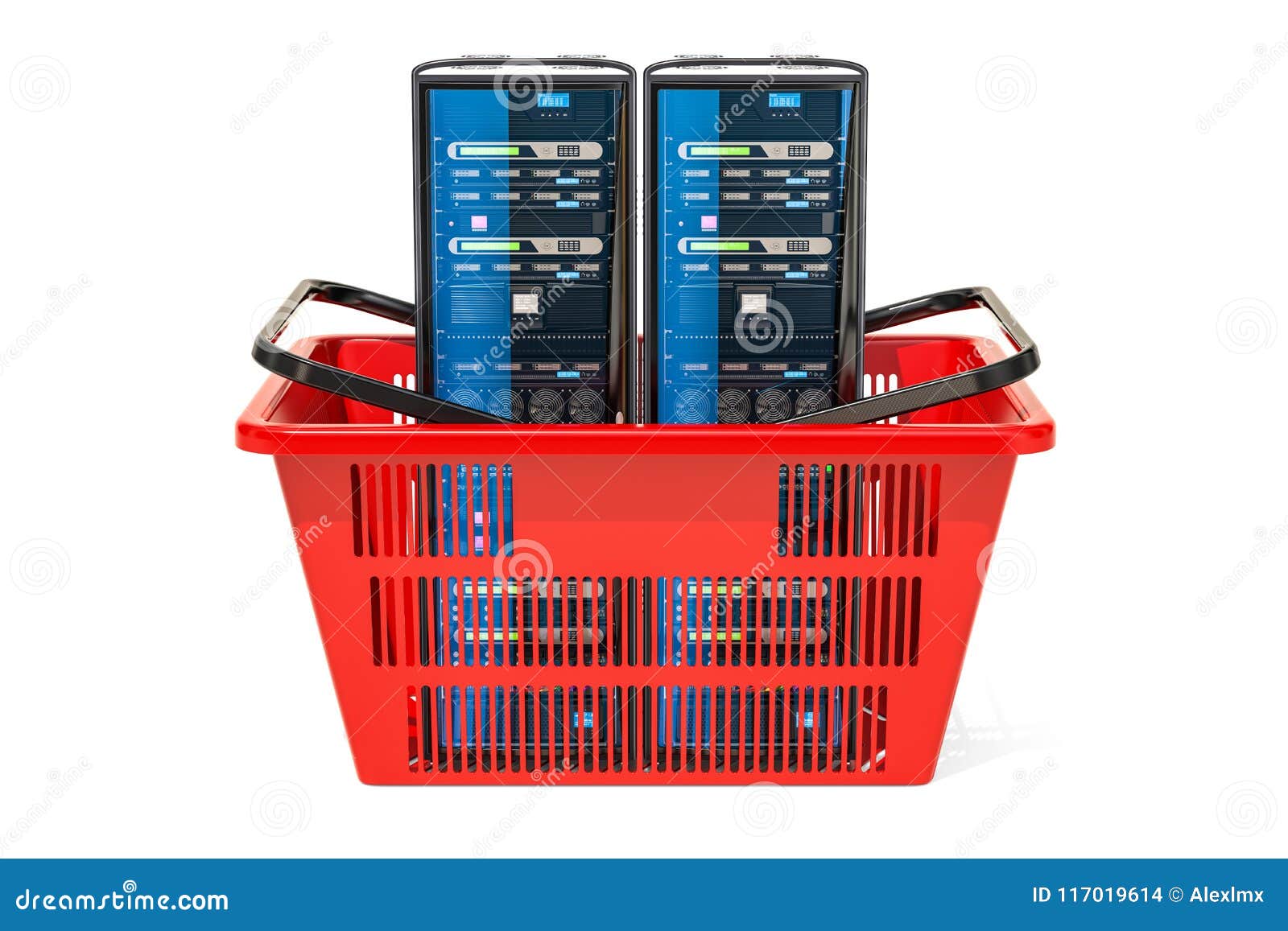 Shopping Basket with Computer Server Racks, 3D Rendering Stock ...