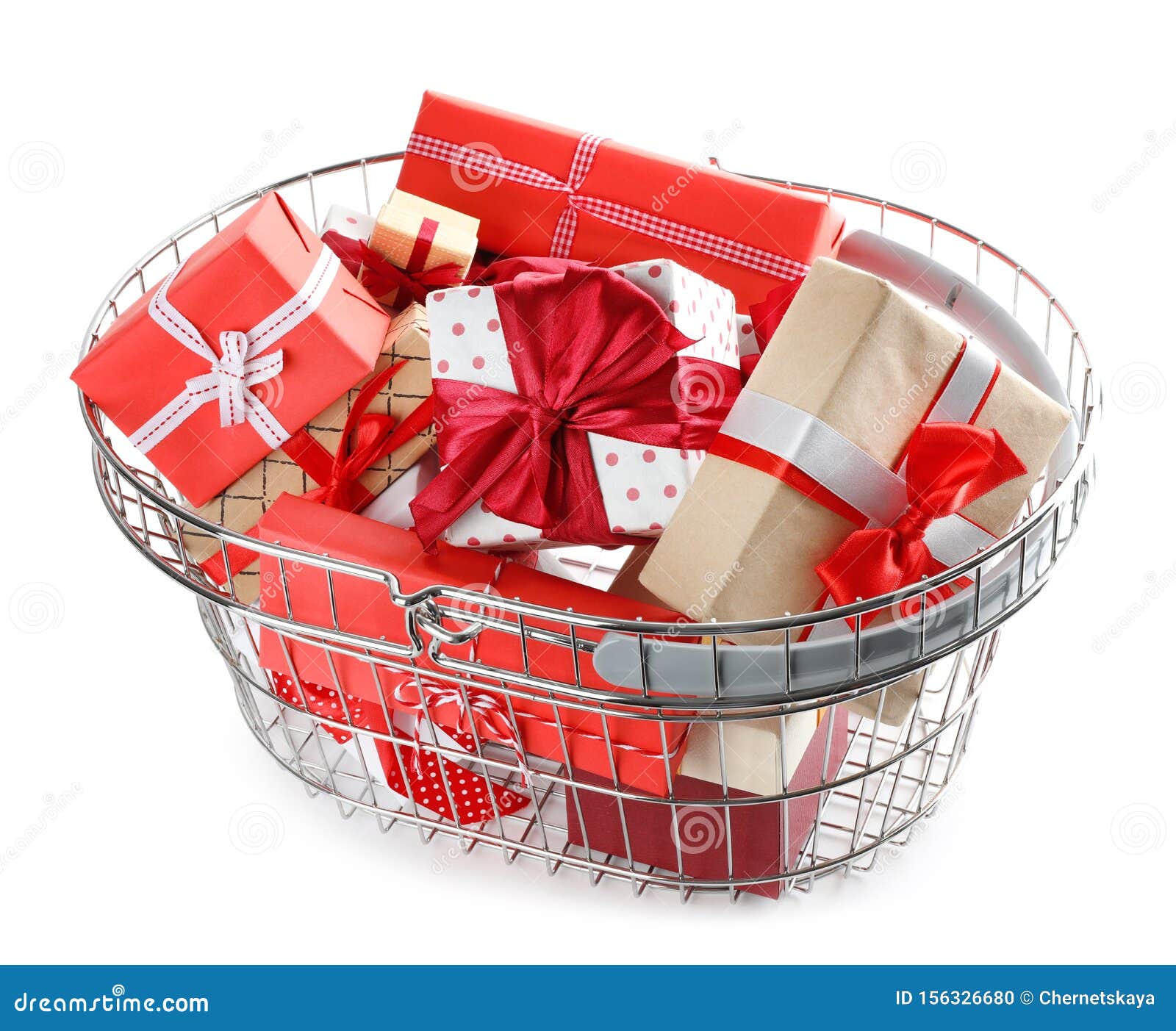Shopping Basket Full of Gift Boxes on White Stock Photo - Image of ...