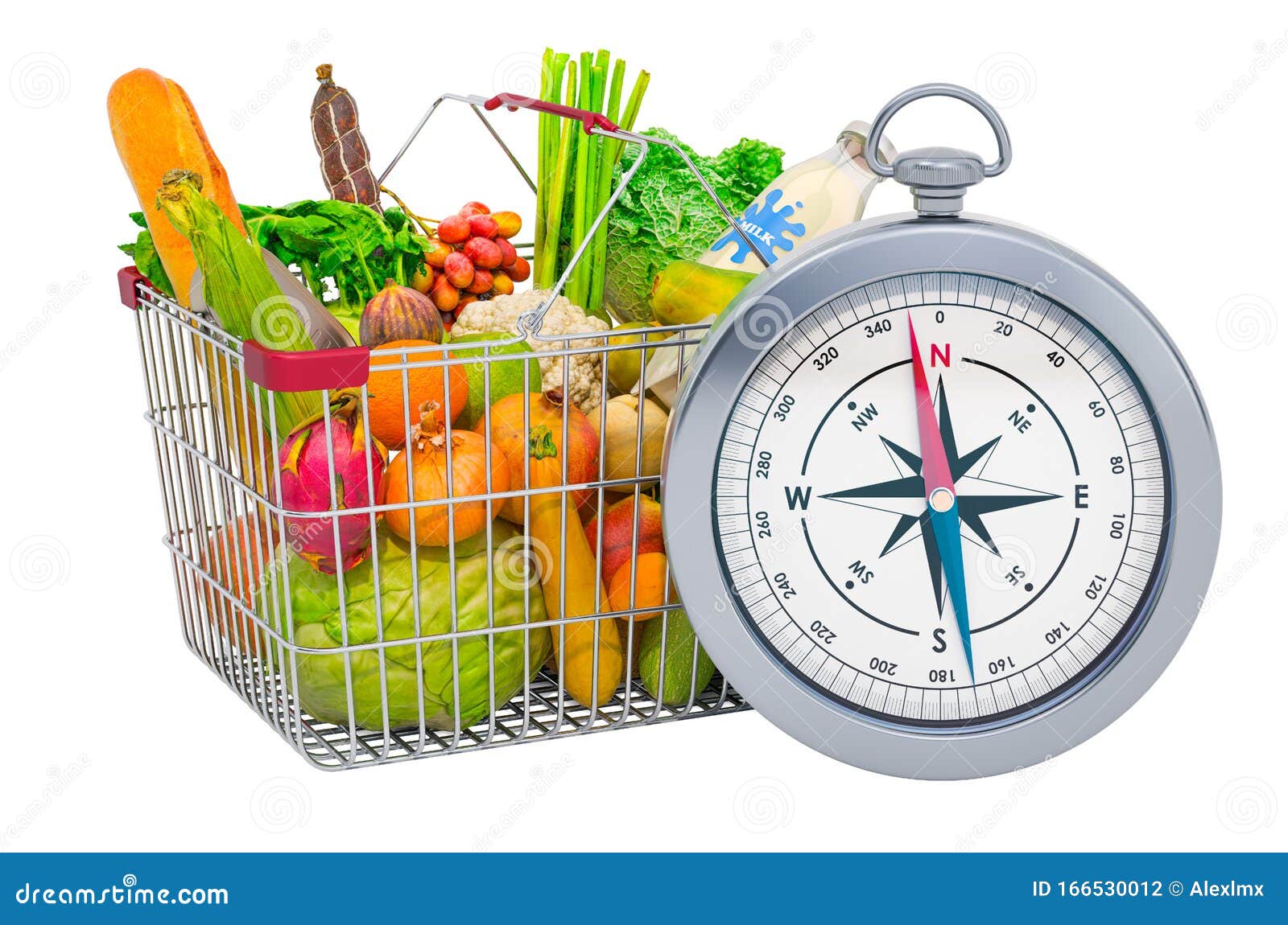 Shopping Basket Full of Products with Compass, 3D Rendering Stock ...