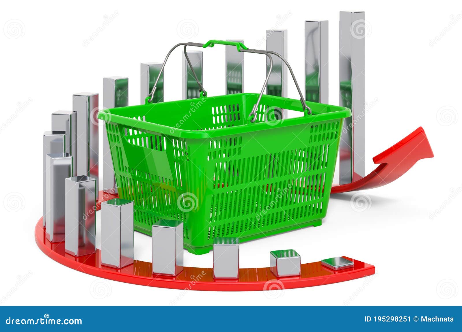Shopping Basket with Growing Chart and Red Arrow. 3D Rendering Stock ...