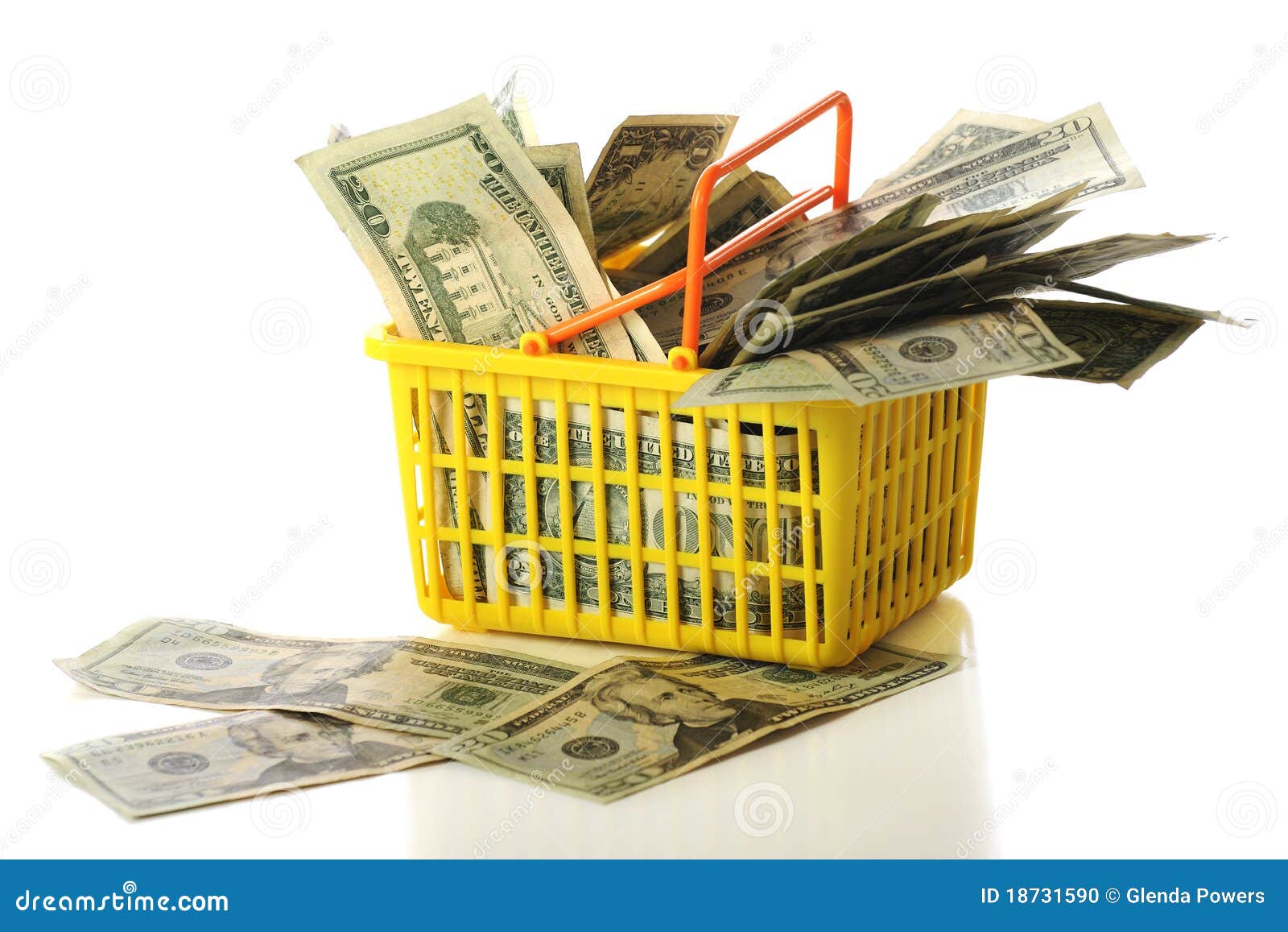 Shopping Basket of Money stock photo. Image of white - 18731590