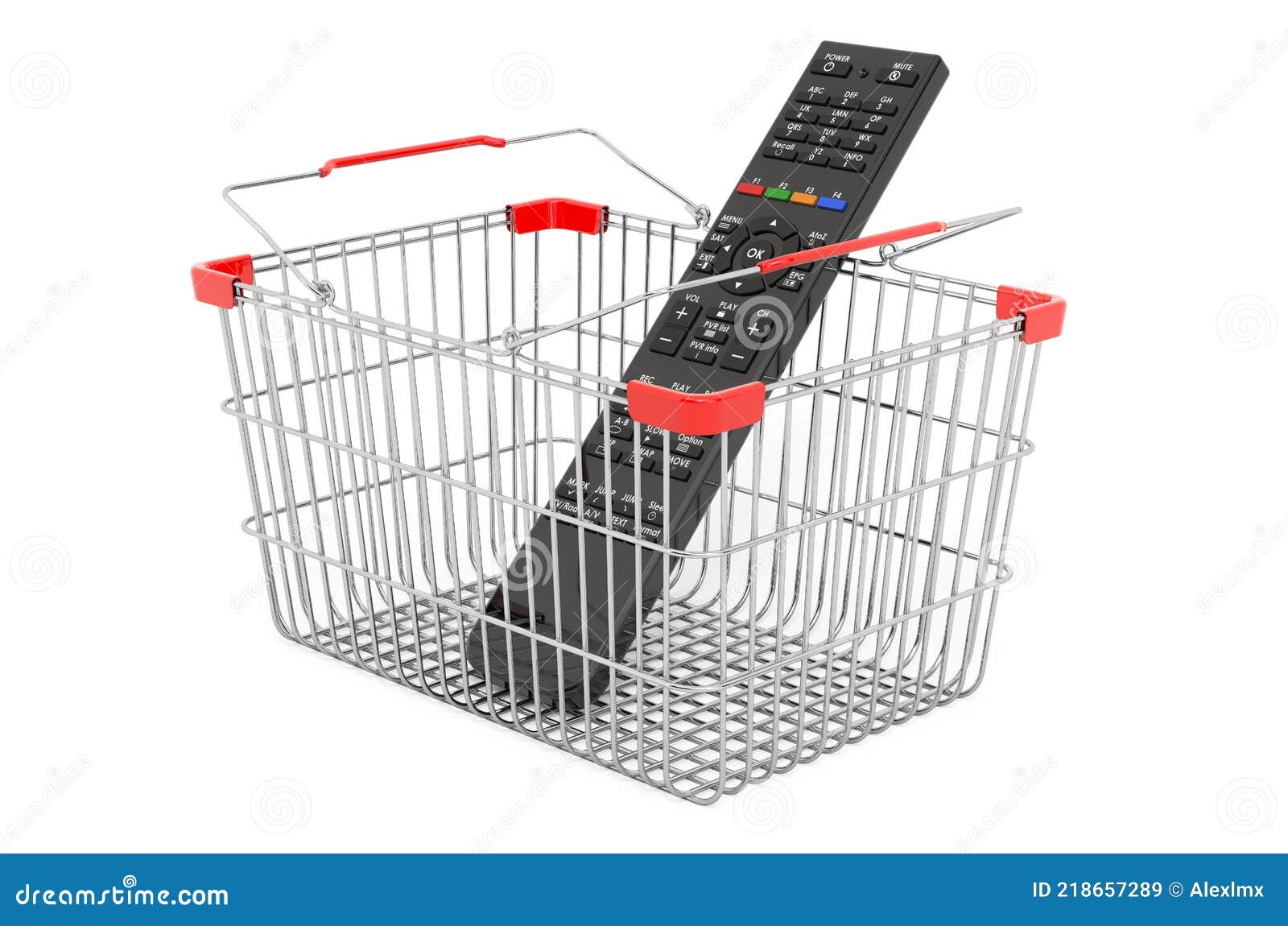 Shopping Basket with TV Remote Control, 3D Rendering Stock Illustration ...
