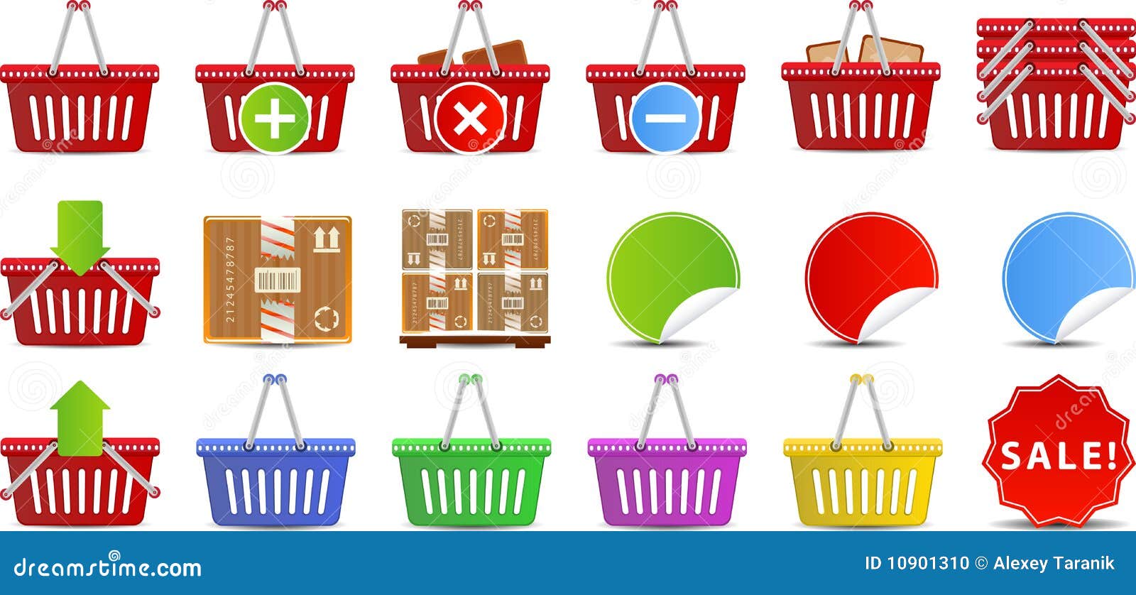 Shopping Baskets icon set stock vector. Illustration of buttons - 10901310