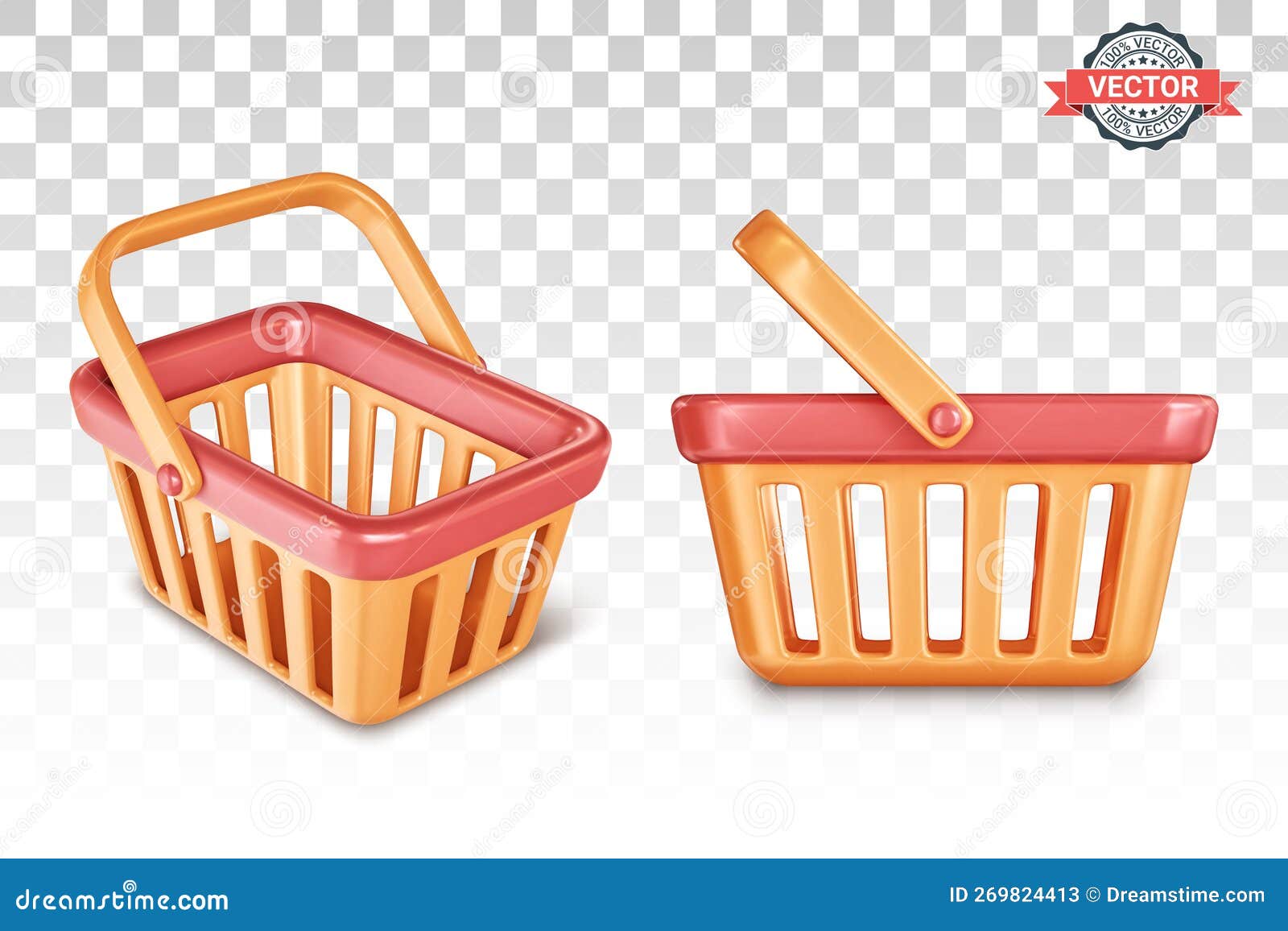 Shopping Baskets. Icon Set on Transparent Background, Side View and ...