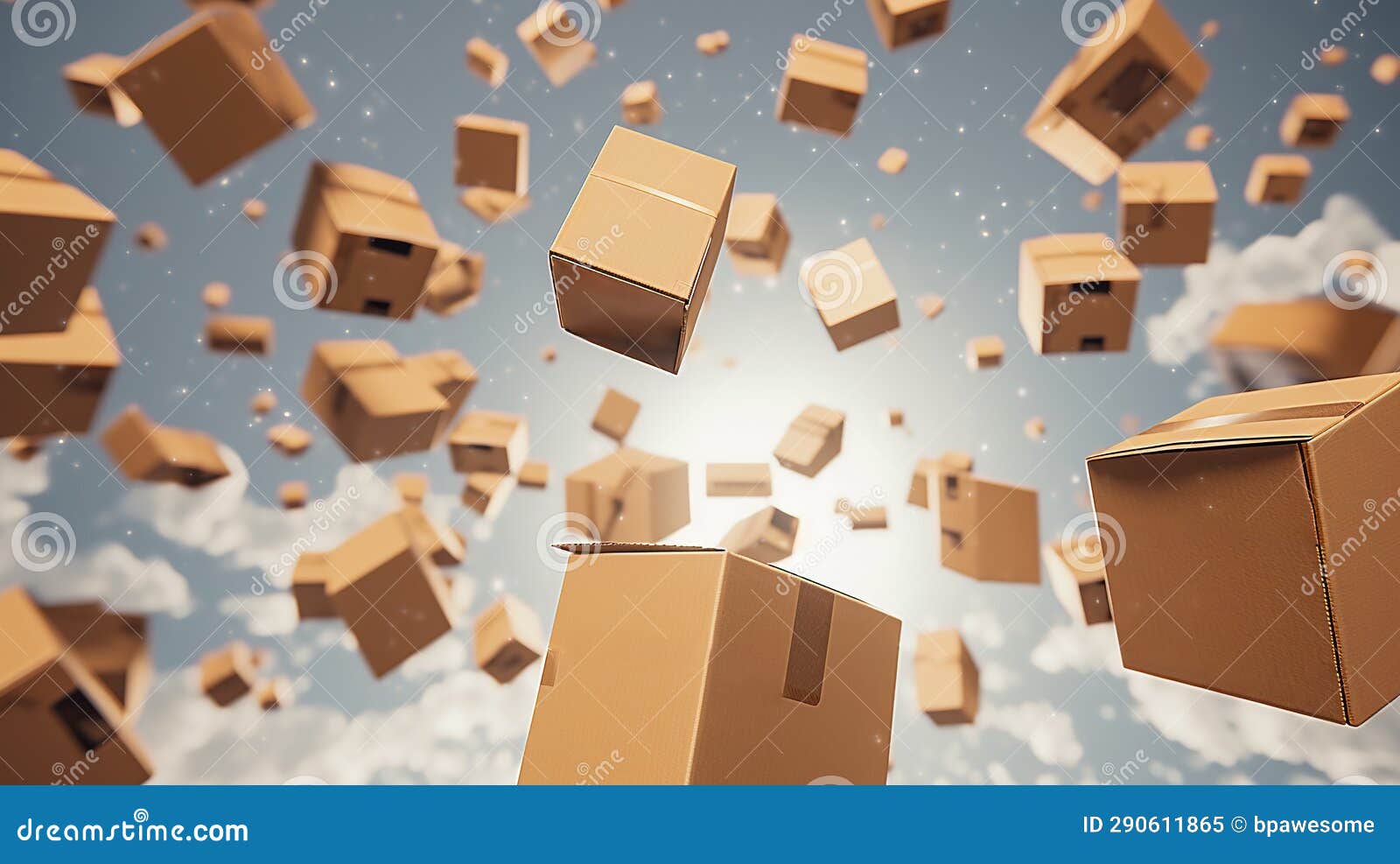 Shopping Bliss, Parcel Rain, Cardboard Package Boxes Falling in the ...