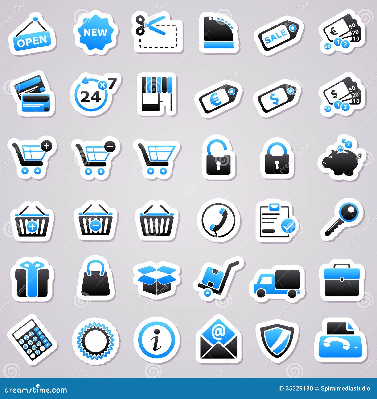 Shopping blue stickers. stock vector. Illustration of consumption ...