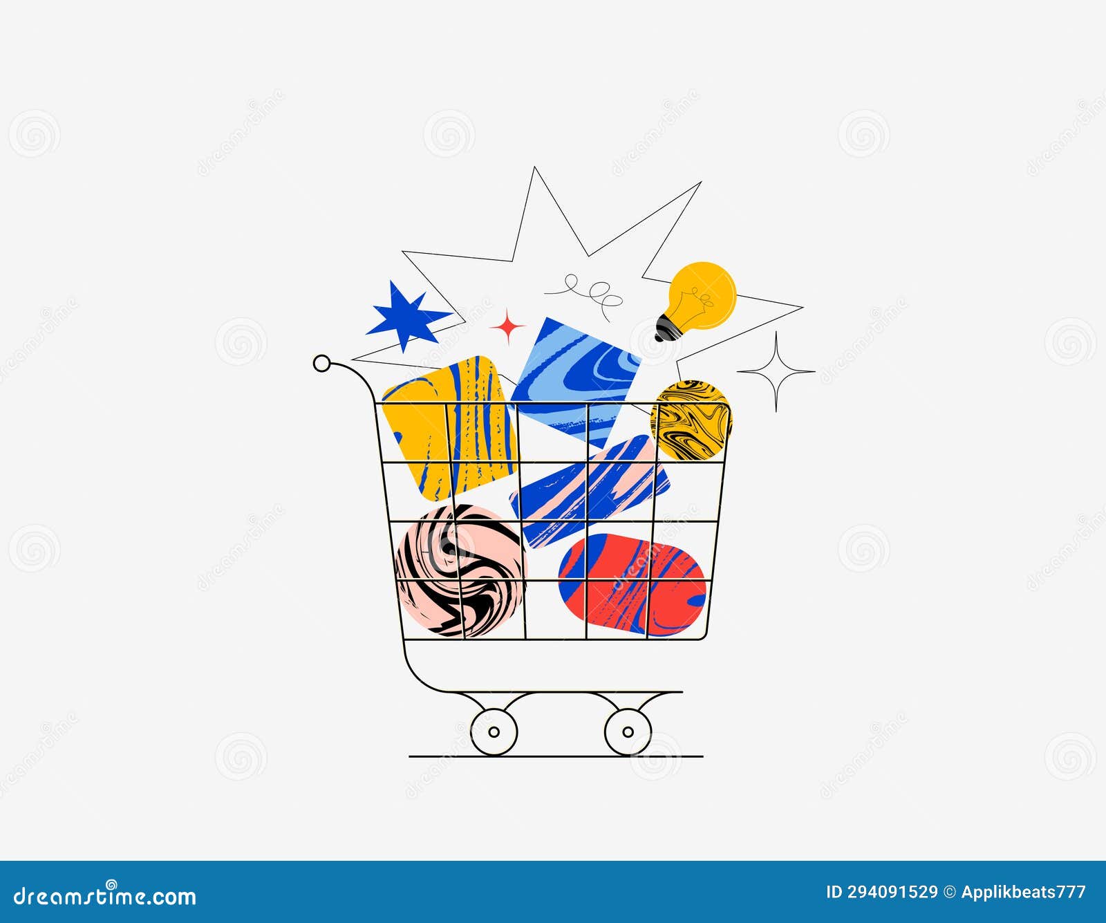 Shopping Cart with Abstract Boxes and Shapes and Elements Isolated on ...