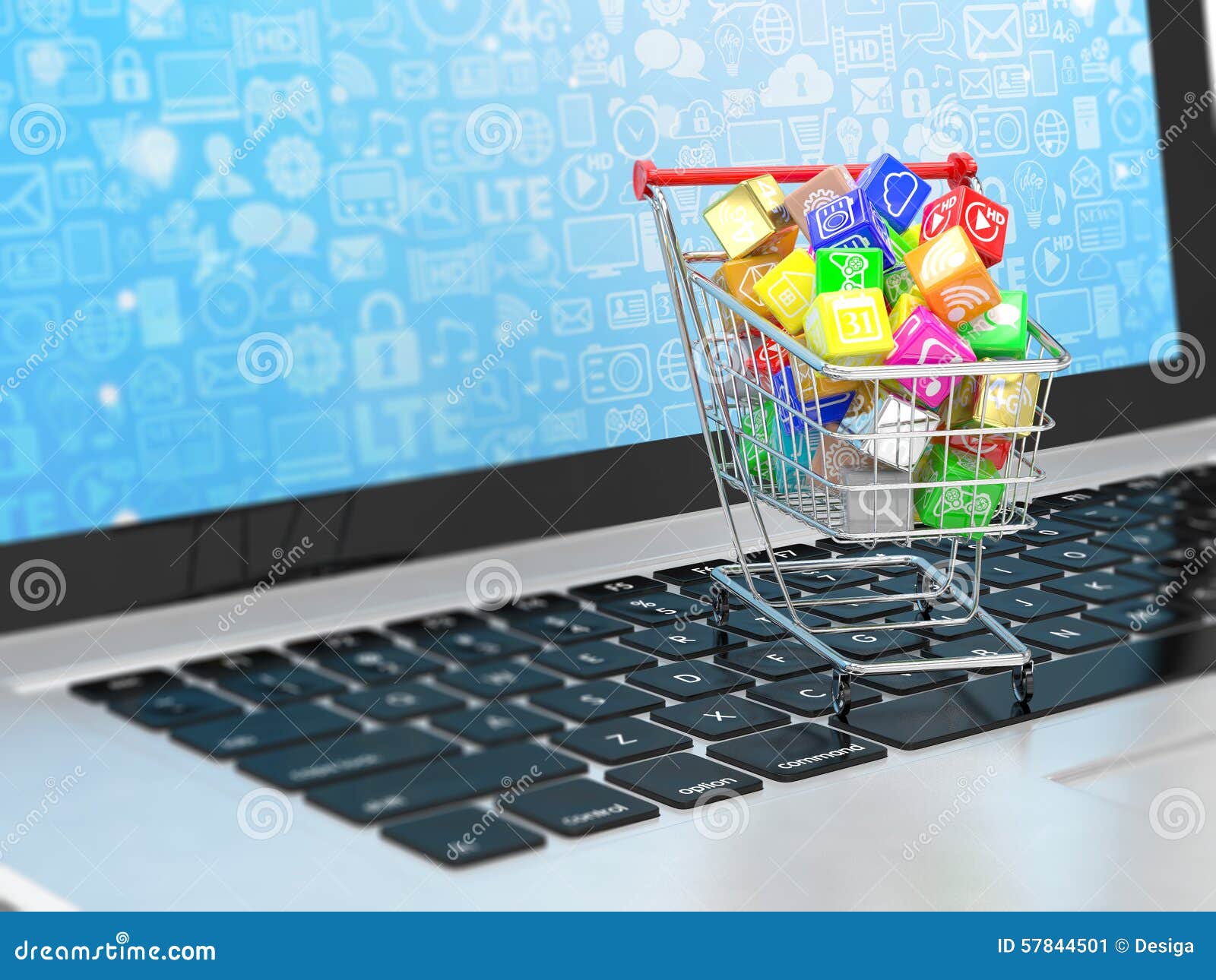 Shopping Cart with Application Software Icons Stock Illustration ...