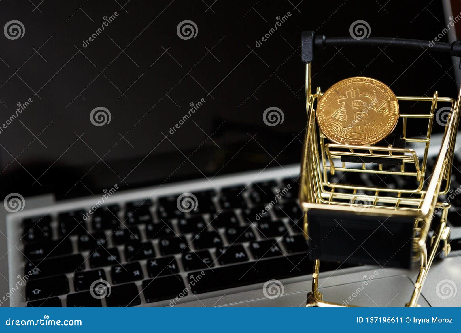 Shopping Cart with Bitcoin on Laptop Stock Image - Image of computer ...
