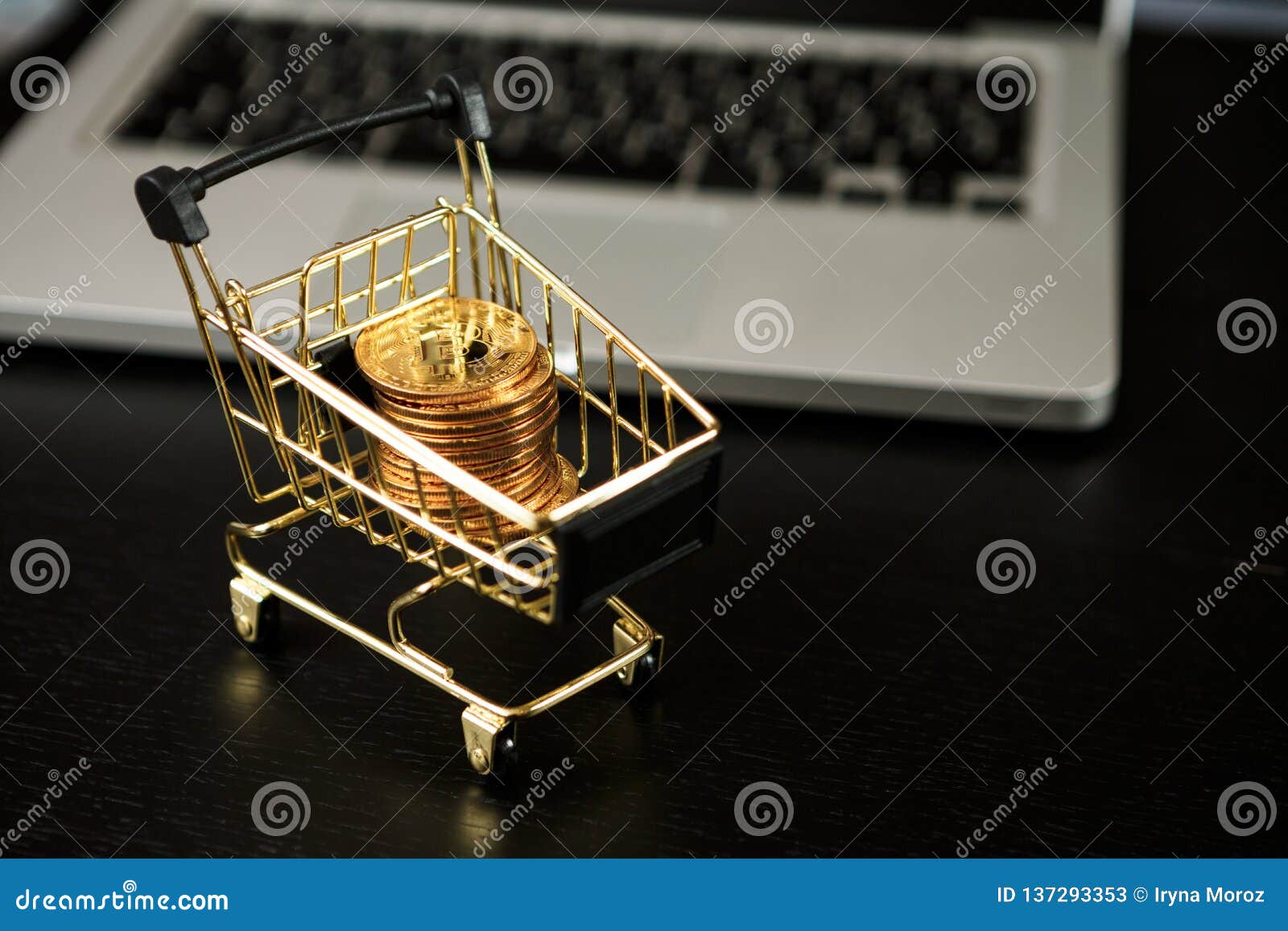 Shopping Cart with Bitcoin on Laptop Stock Image - Image of economy ...