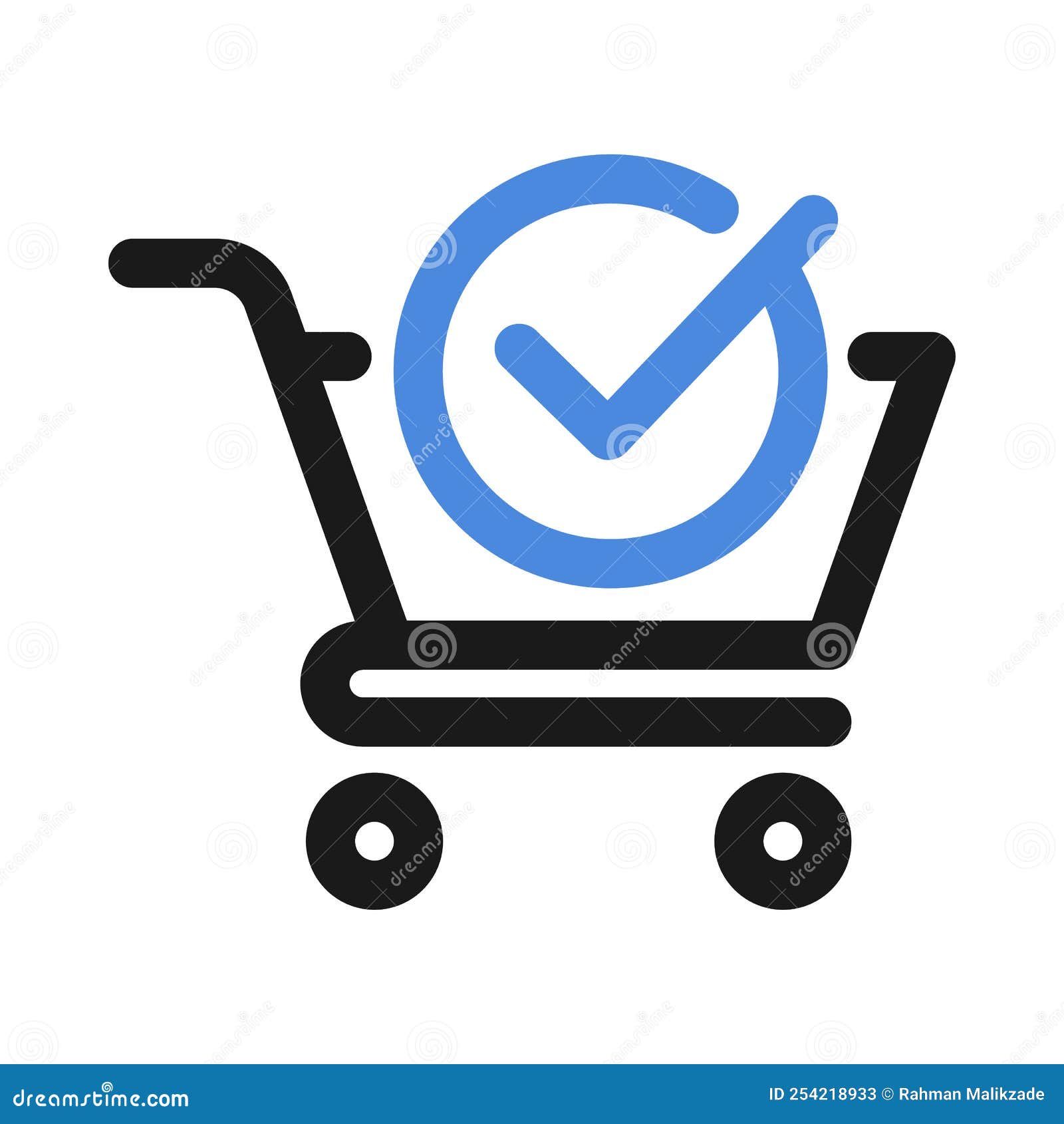 Shopping Cart and Check Mark Icon. Blue Tick Vector Illustration Stock ...