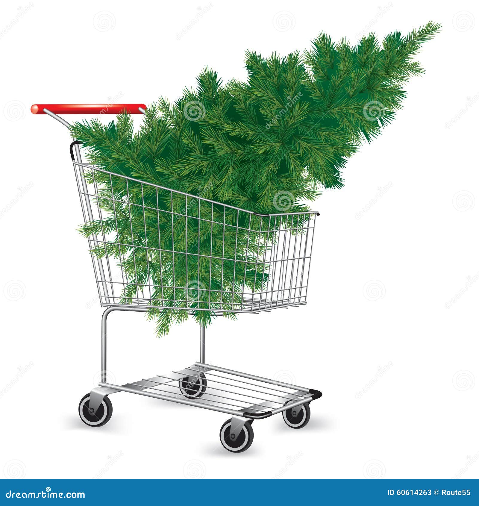 Shopping Cart with Christmas Tree Stock Vector - Illustration of season ...
