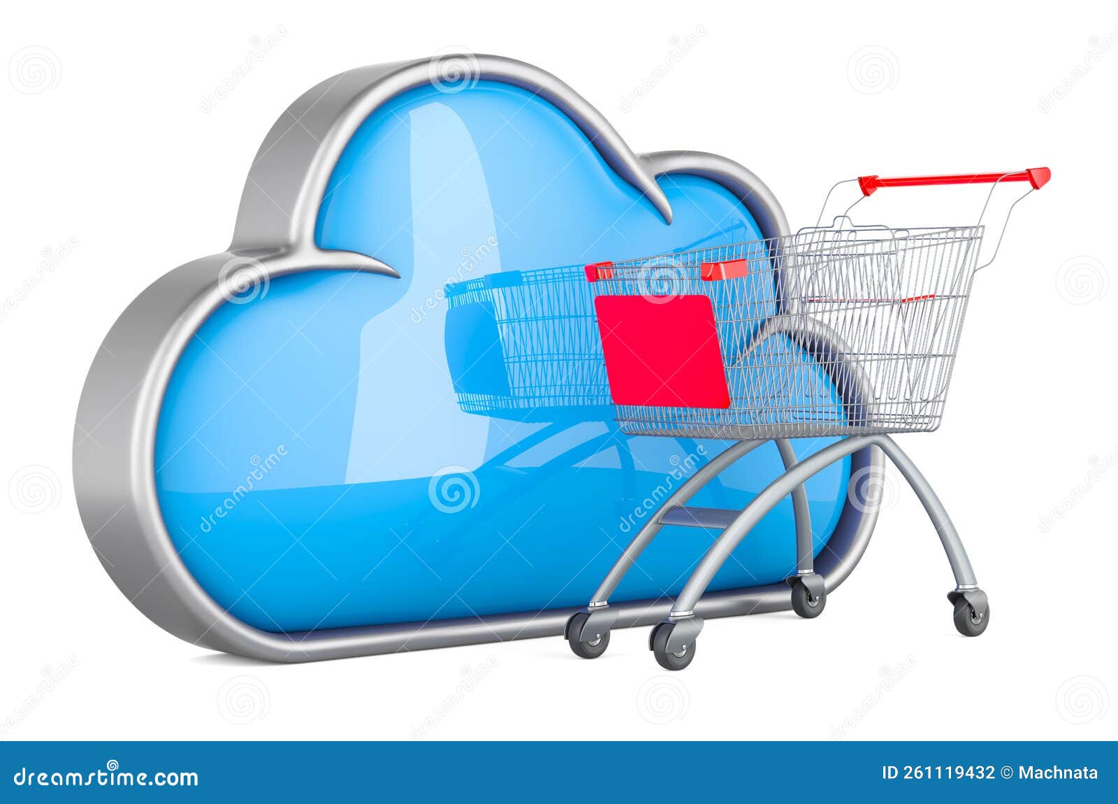 Shopping Cart with Cloud Computing, 3D Rendering Stock Illustration ...