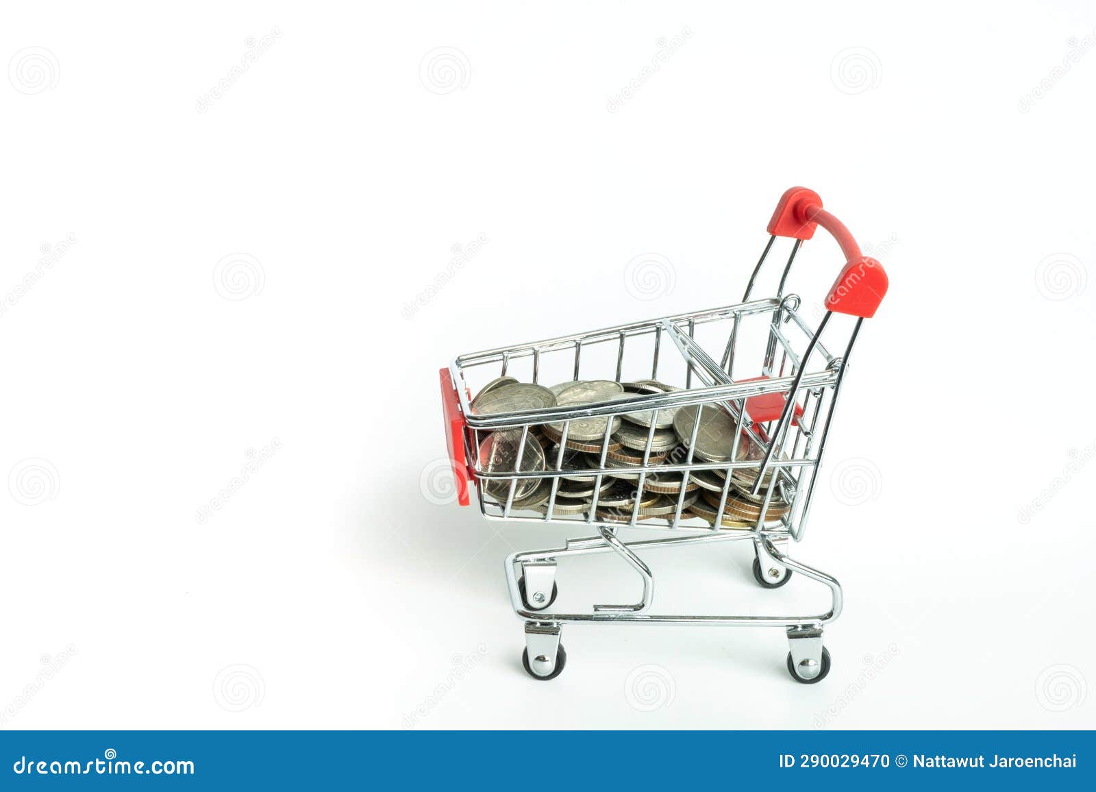 Shopping cart and coin stock photo. Image of background - 290029470