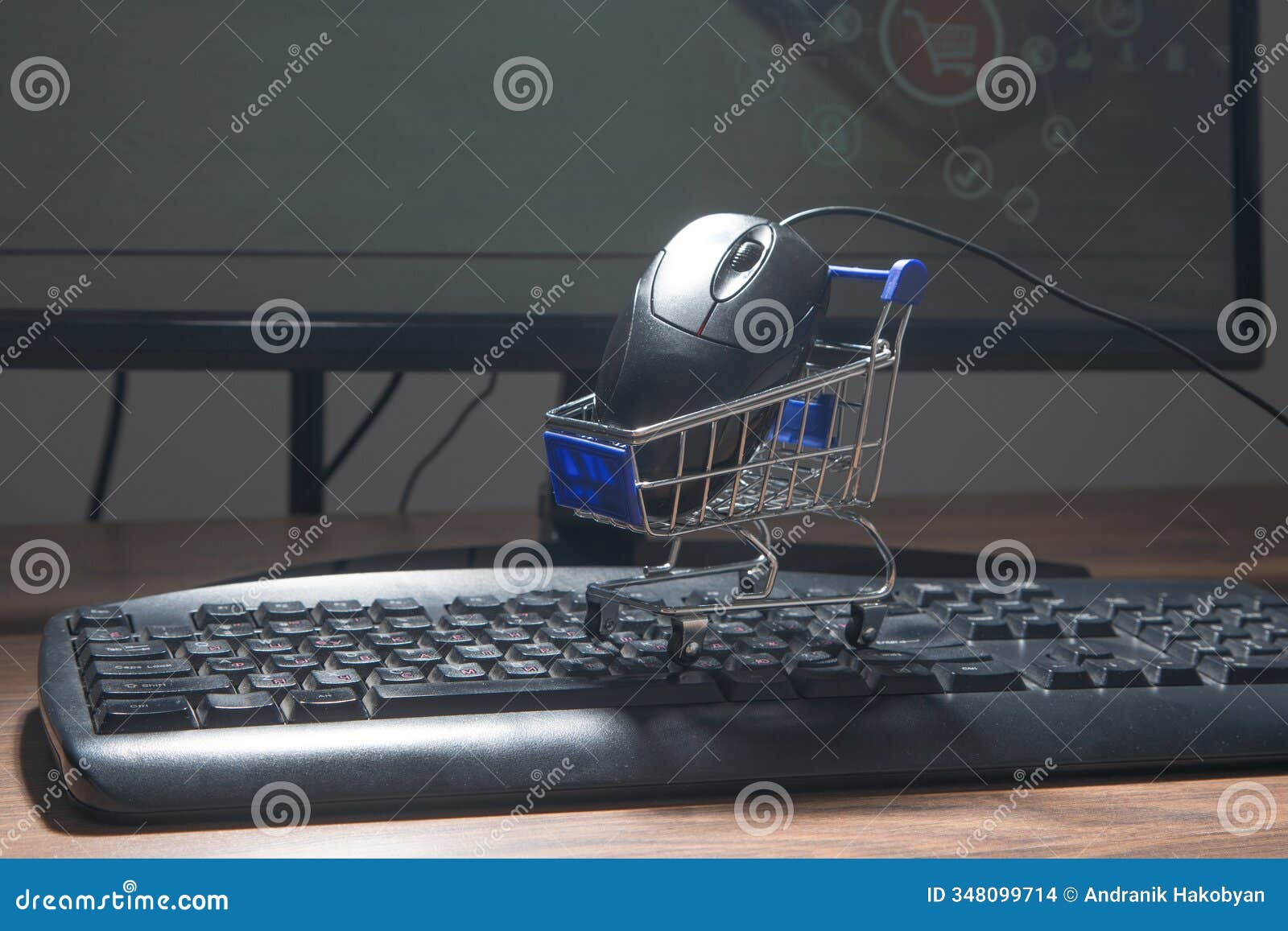 Shopping Cart with a Computer Keyboard. Online Shopping Stock ...