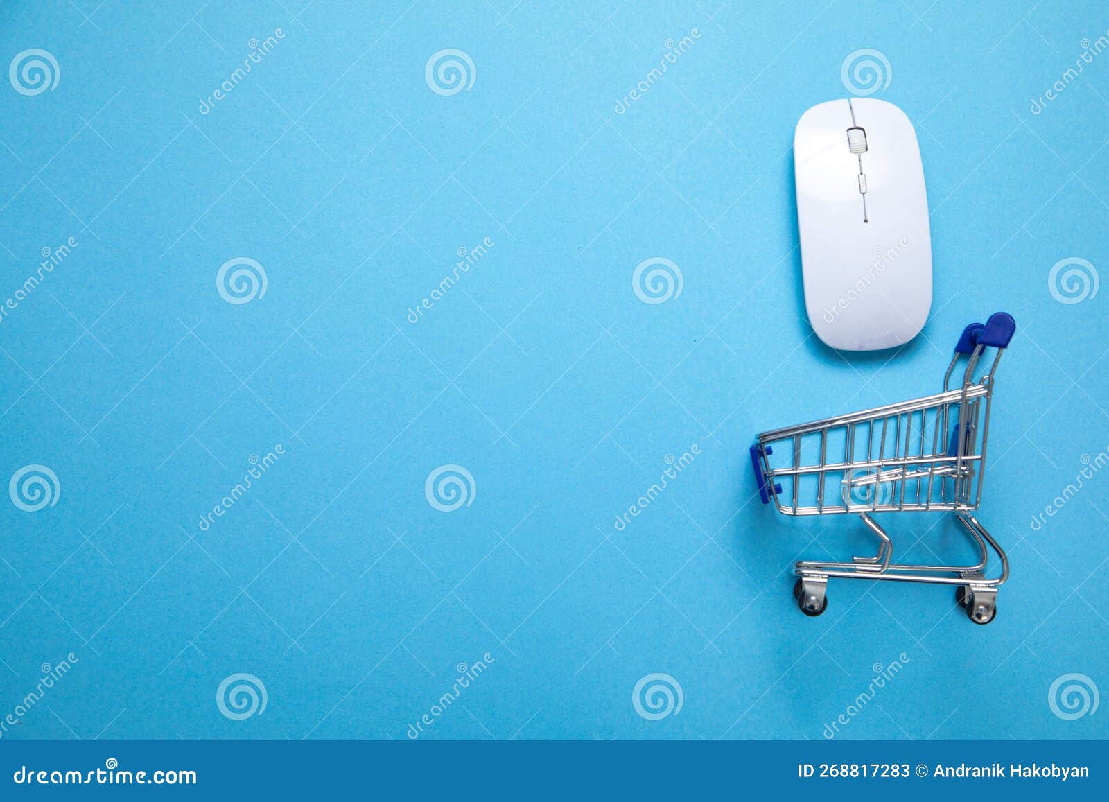 Shopping Cart and Computer Mouse on the Blue Background Stock Image ...