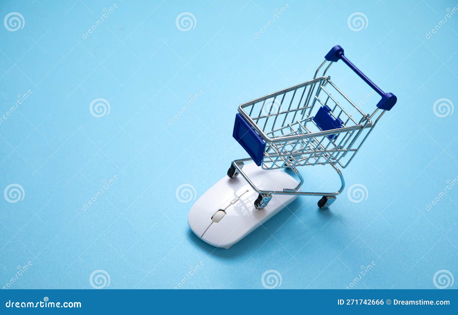 Shopping Cart and Computer Mouse on the Blue Background Stock Photo ...