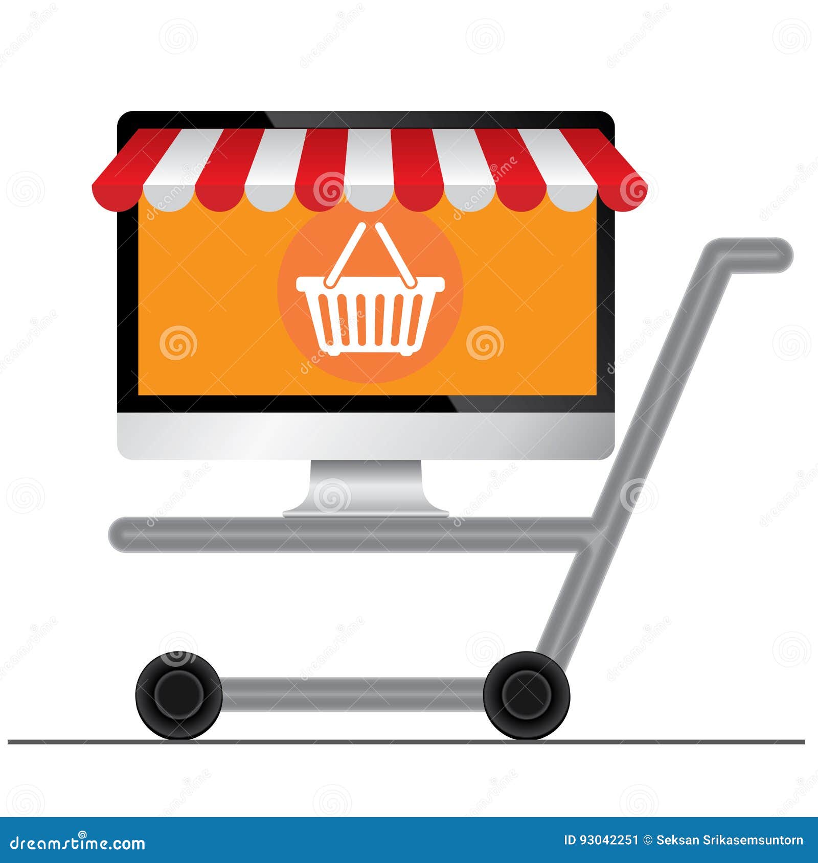 Shopping Cart with Desktop Computer Stock Vector - Illustration of ...