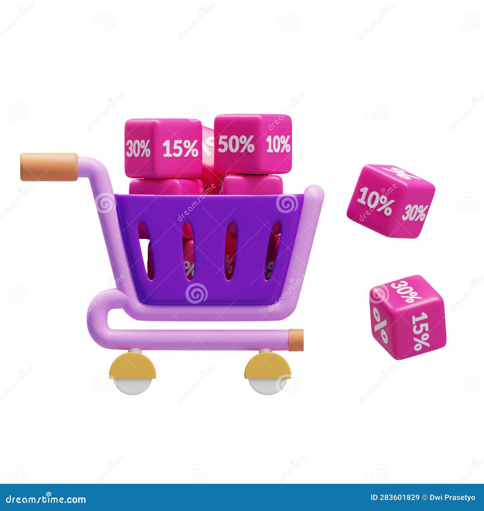 Shopping Cart with Discount Cube 3d Icon Stock Illustration ...