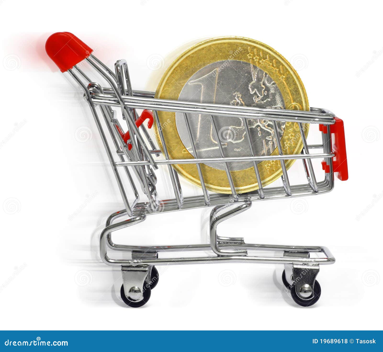 Shopping Cart with Euro Coin Stock Photo - Image of purchase, white ...