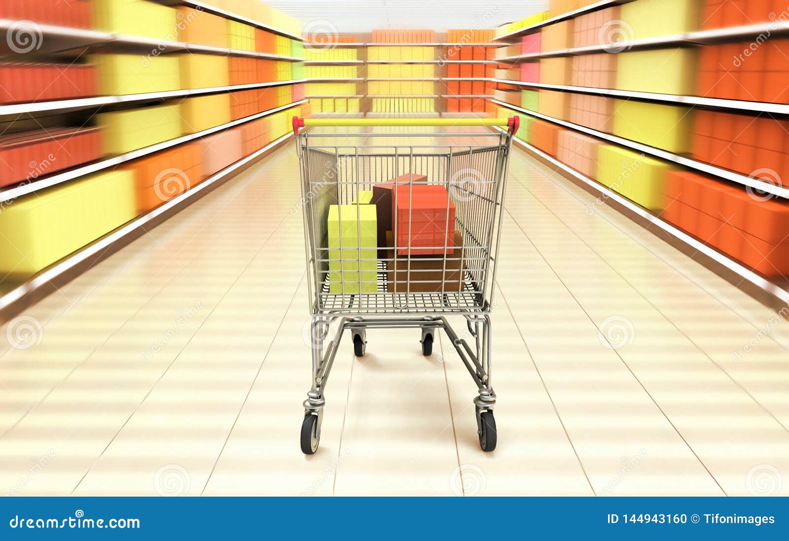 A Shopping Cart Inside a Supermarket Stock Illustration - Illustration ...
