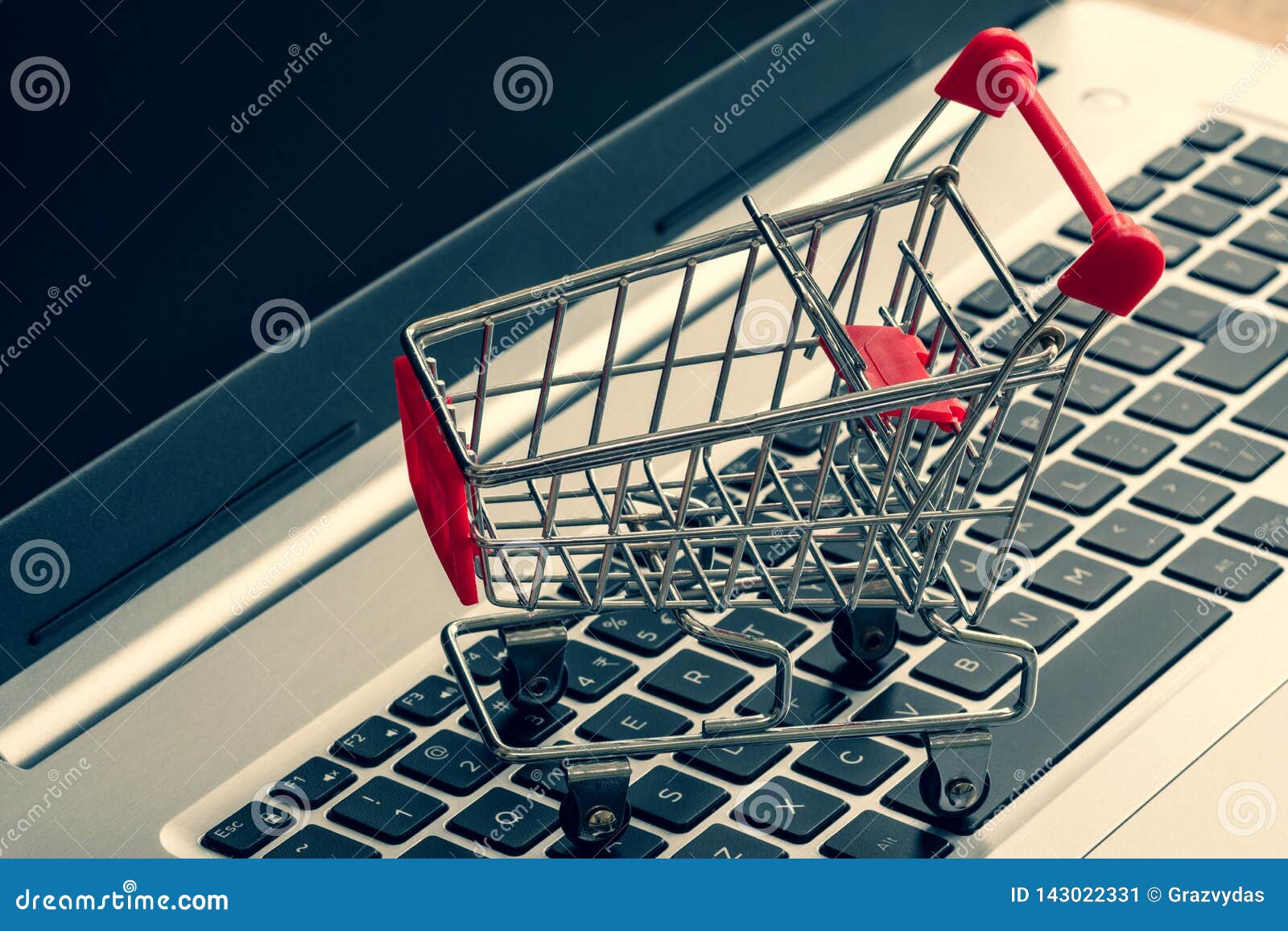 Shopping Cart on Laptop Keyboard Stock Image - Image of internet ...