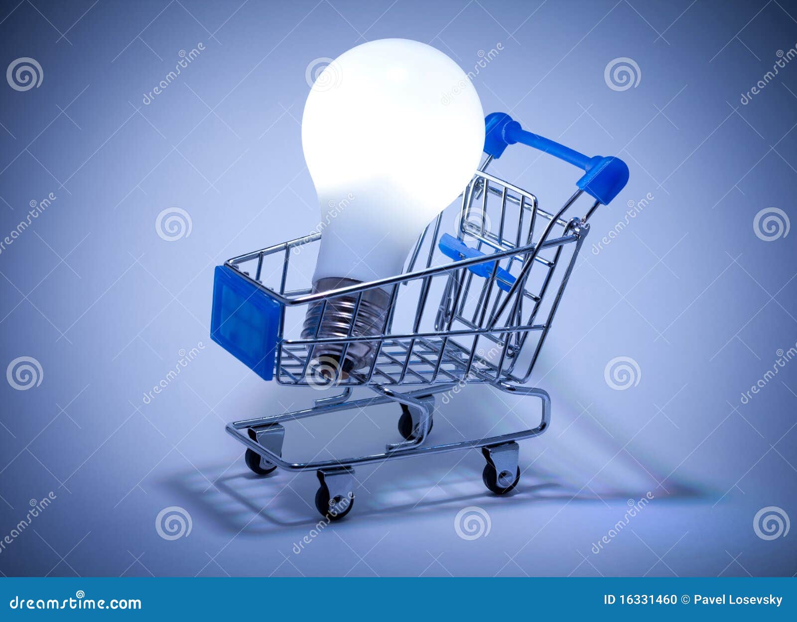 Shopping Cart with Light Bulb. Stock Photo - Image of metallic, basket ...