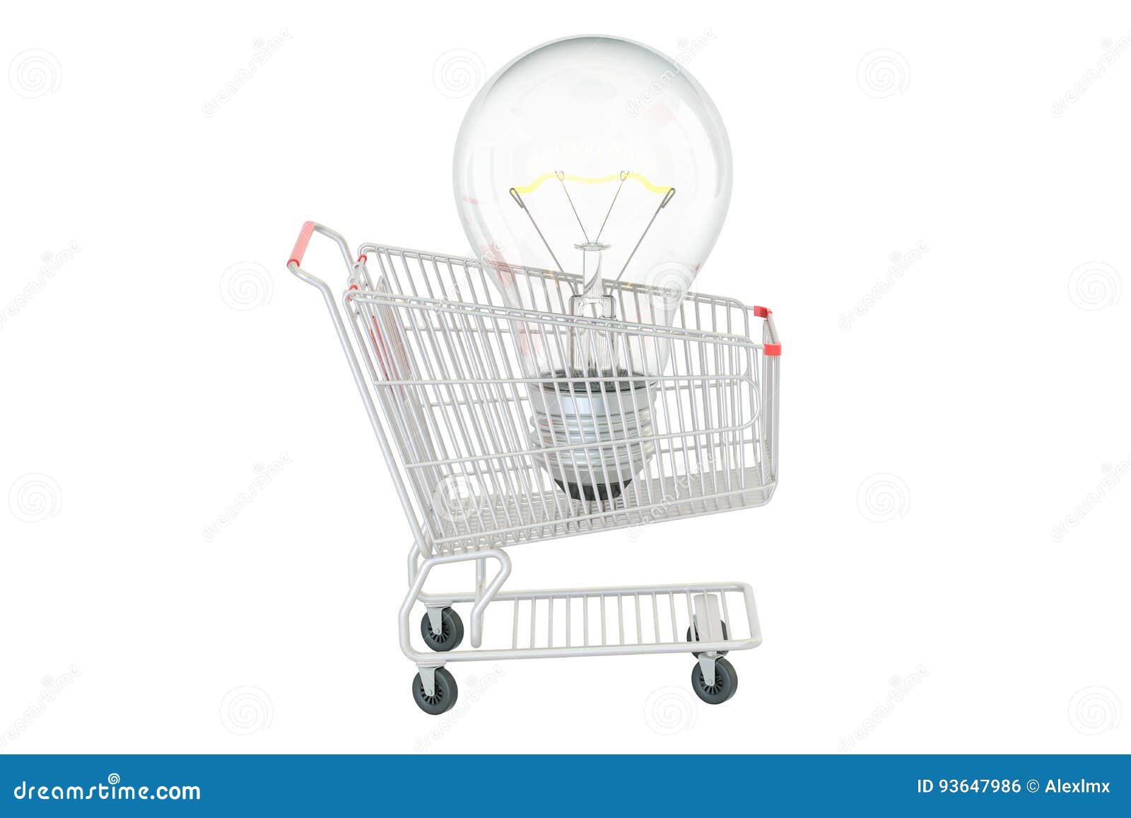 Shopping Cart with Lightbulb, 3D Rendering Stock Illustration ...
