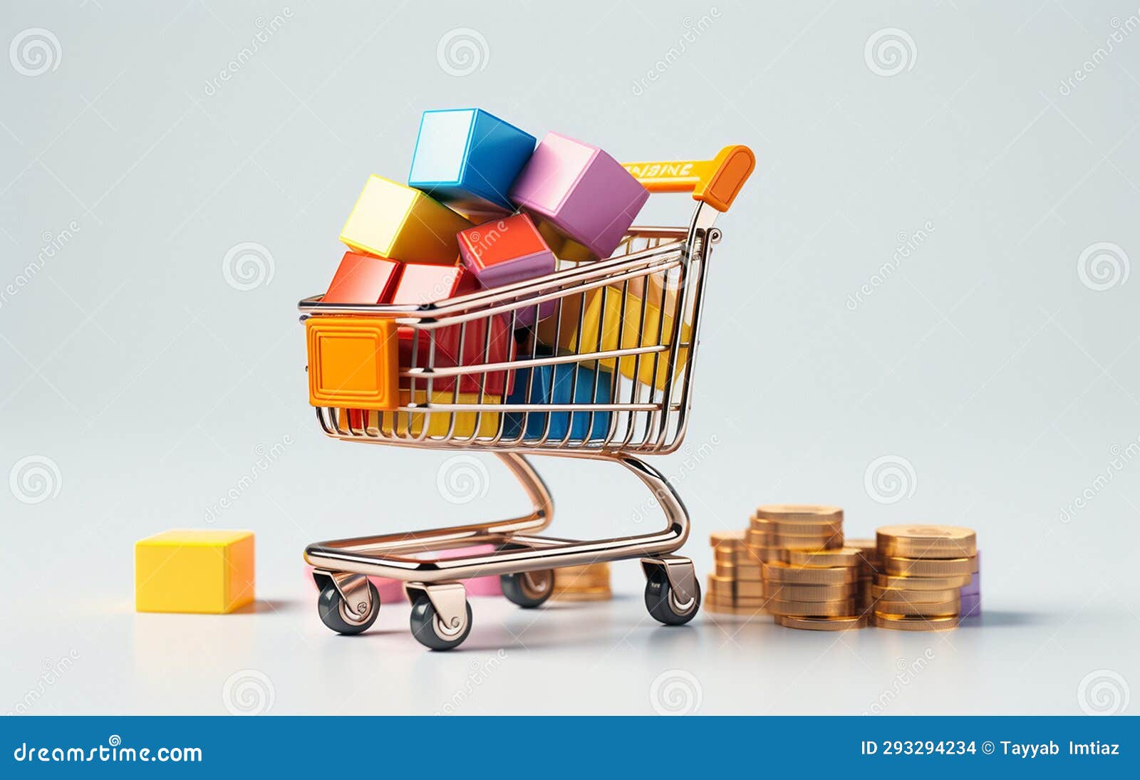 "Shopping Cart Loaded with Boxes" Generative AI Stock Illustration ...