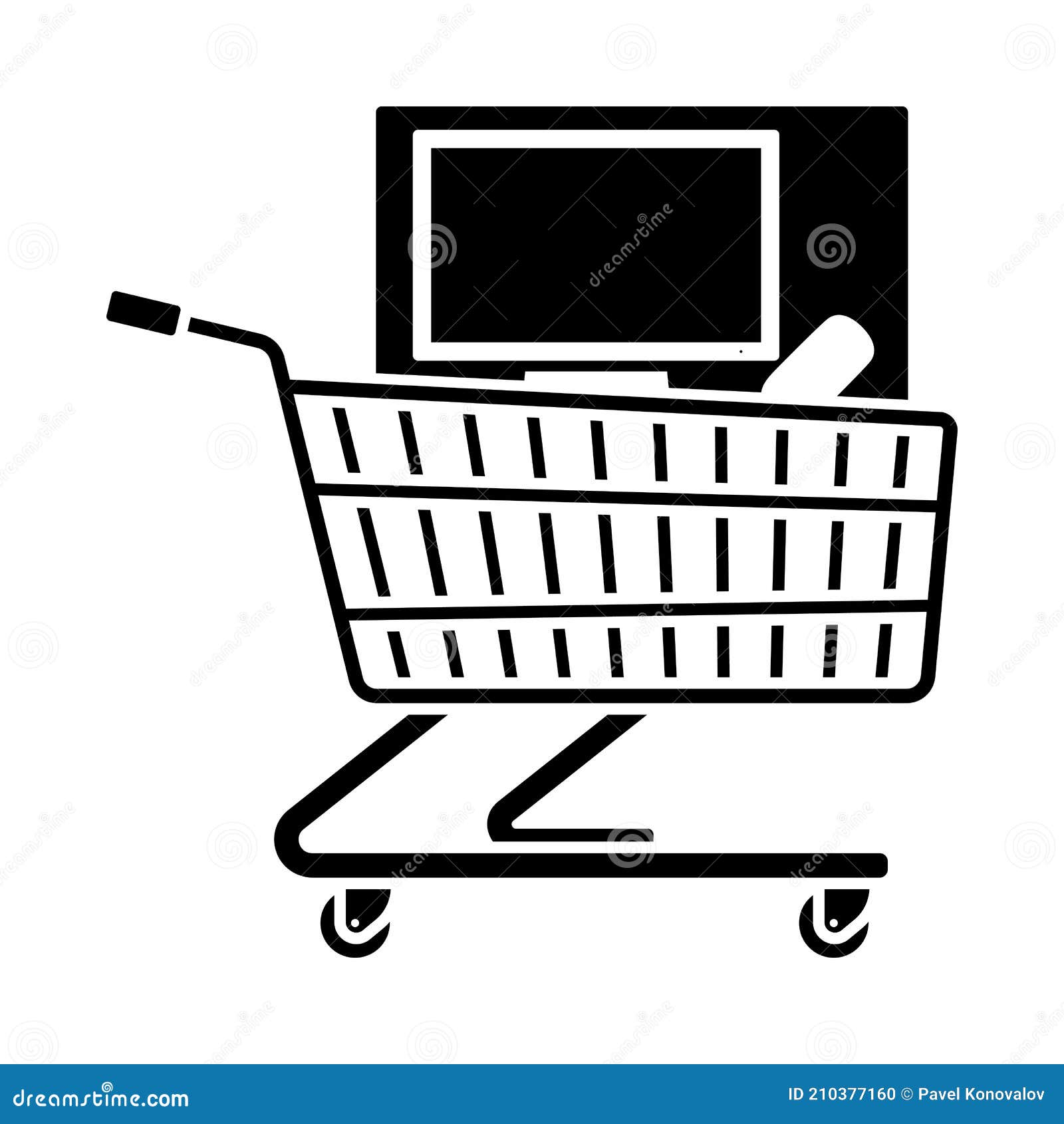 Shopping Cart with PC Icon stock vector. Illustration of black - 210377160