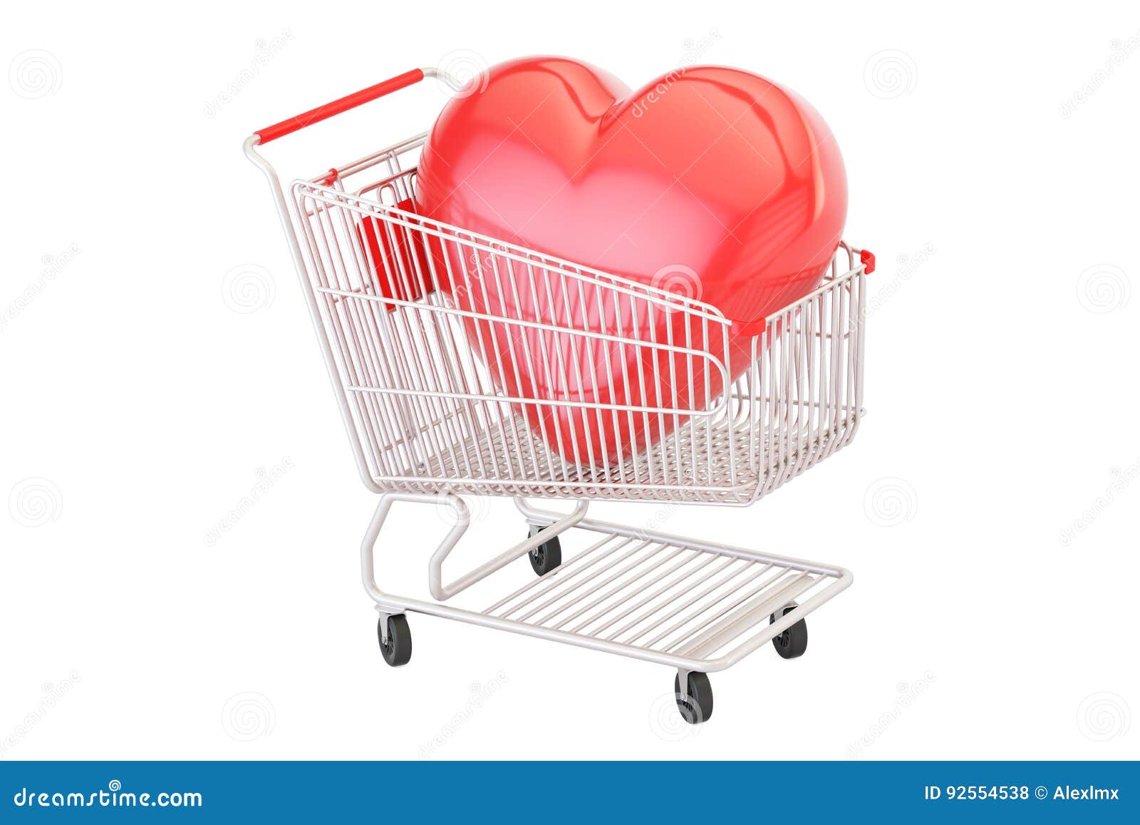 Shopping Cart with Red Heart, 3D Stock Illustration - Illustration of ...
