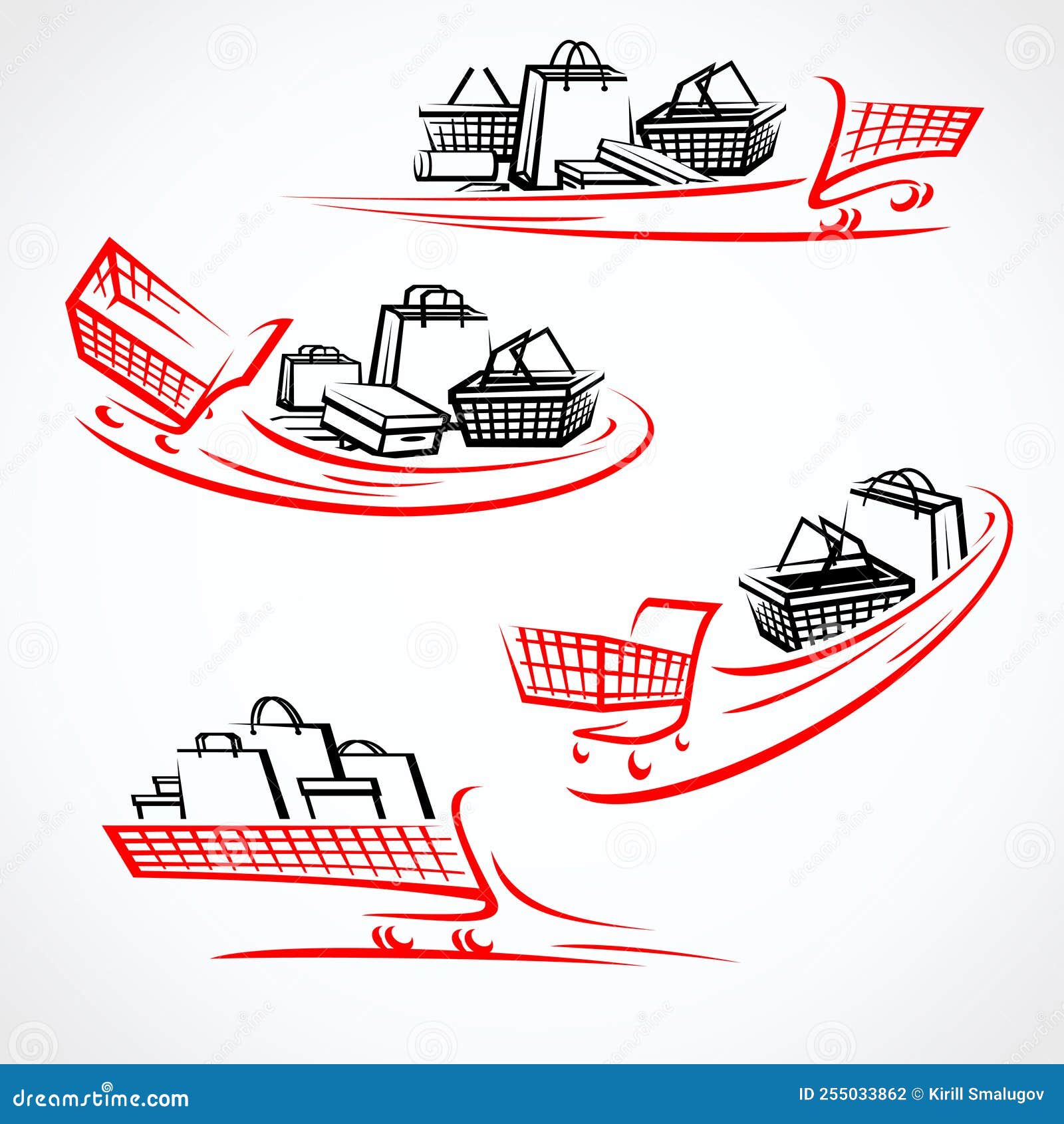 Shopping Cart Set. Isolated Shopping Cart Icons Stock Vector ...