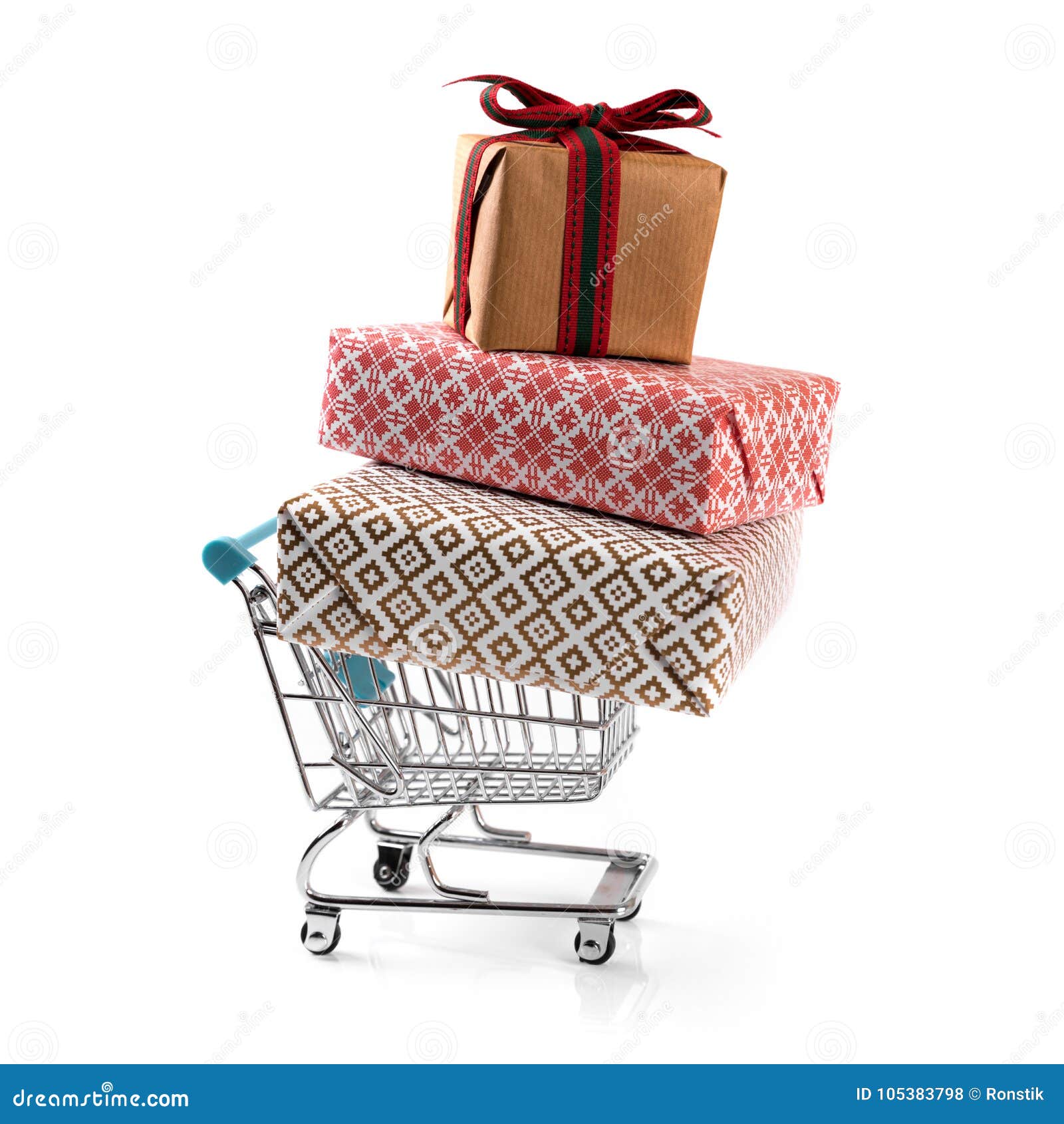 Shopping Cart with Stack of Gifts Isolated on White Stock Photo - Image ...